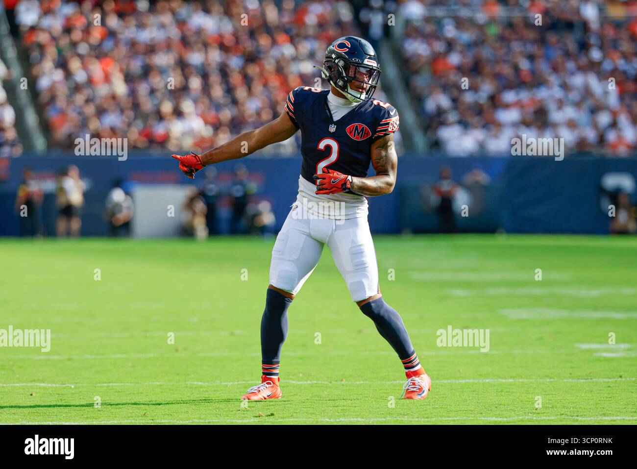 Chicago Bears wide receiver DJ Moore (2) signals during the first half ...