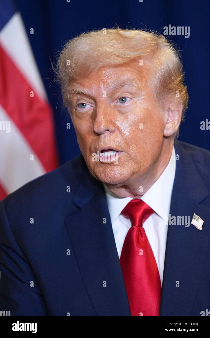 President Donald Trump speaks as he meets with the President of the ...