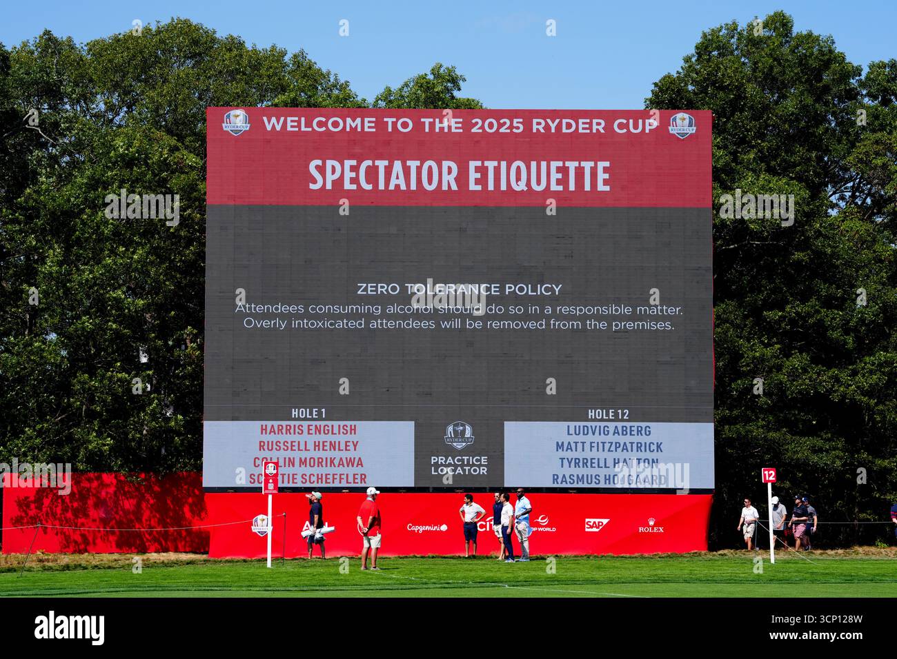 A giant screen displays a zero tolerance policy on expected spectator ...