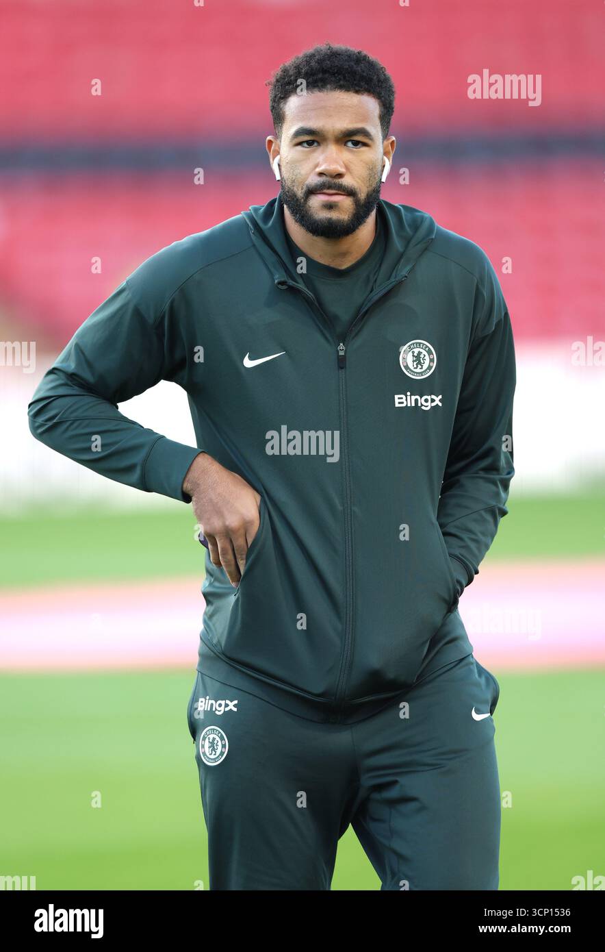 Chelsea's Reece James inspects the pitch before the Carabao Cup third ...