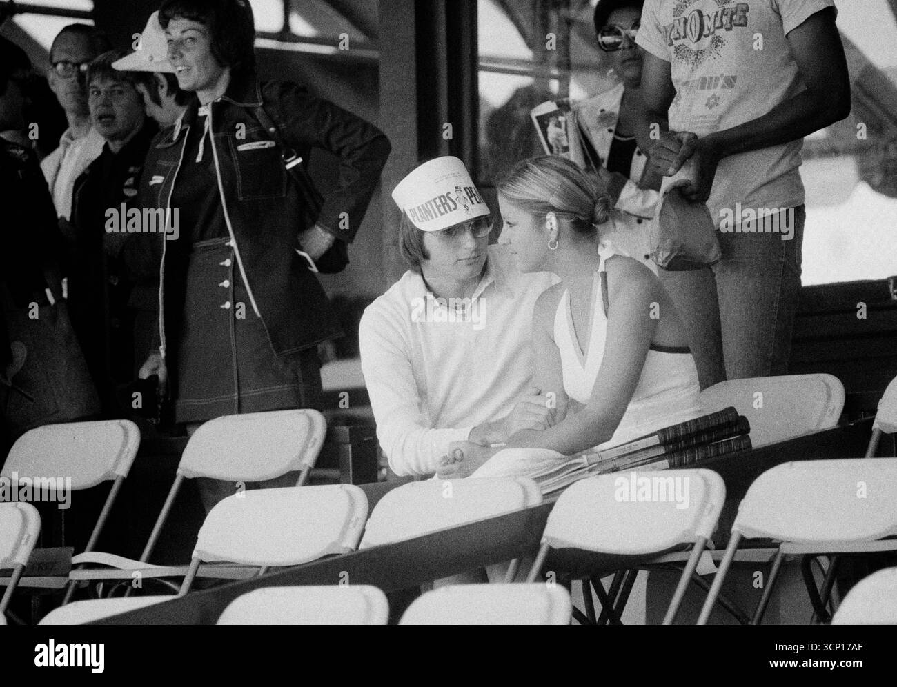 Jimmy Connors chats with Chris Evert before her semifinals match ...
