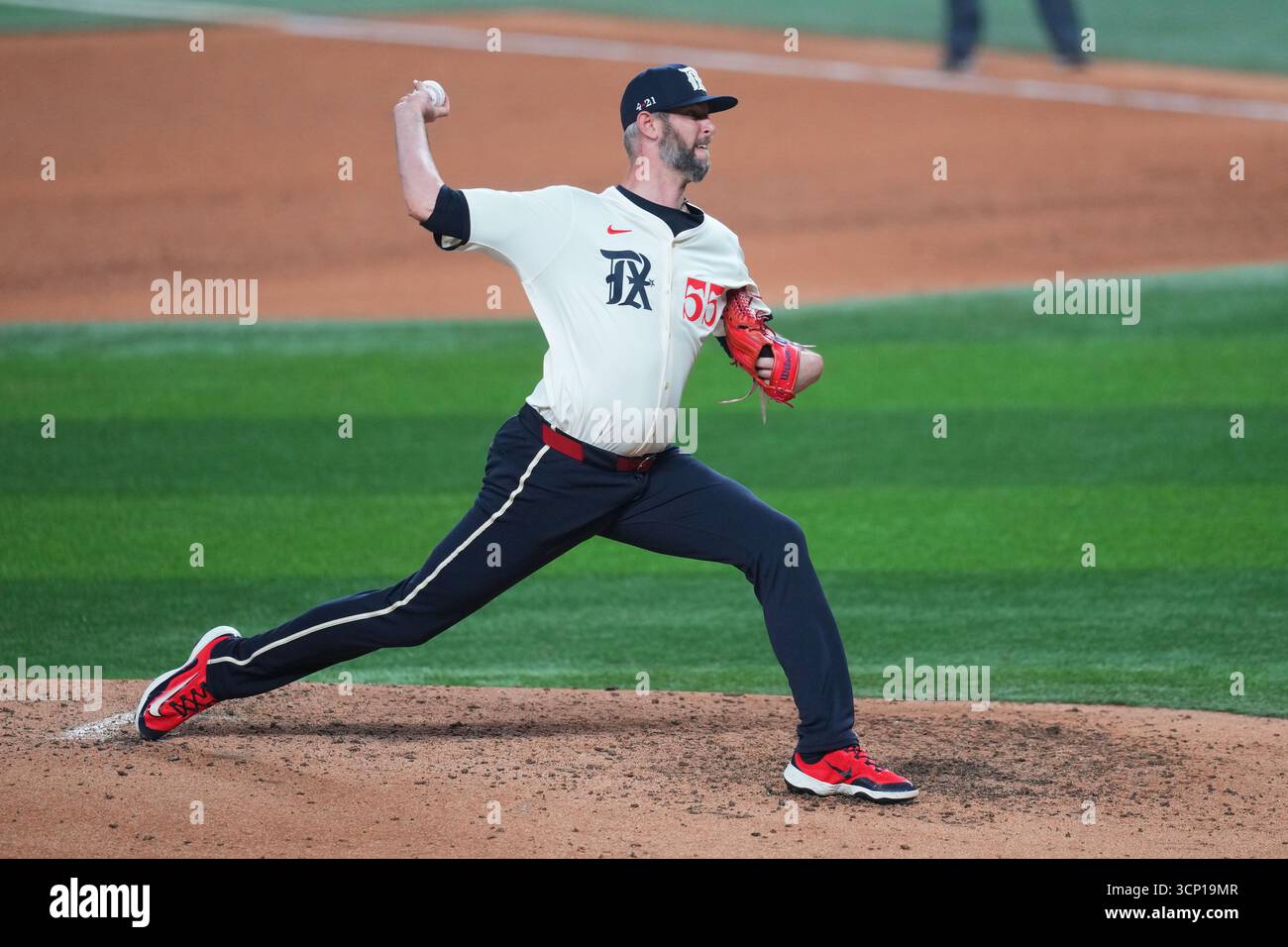 Texas Rangers pitcher Chris Martin throws to the Miami Marlins during ...