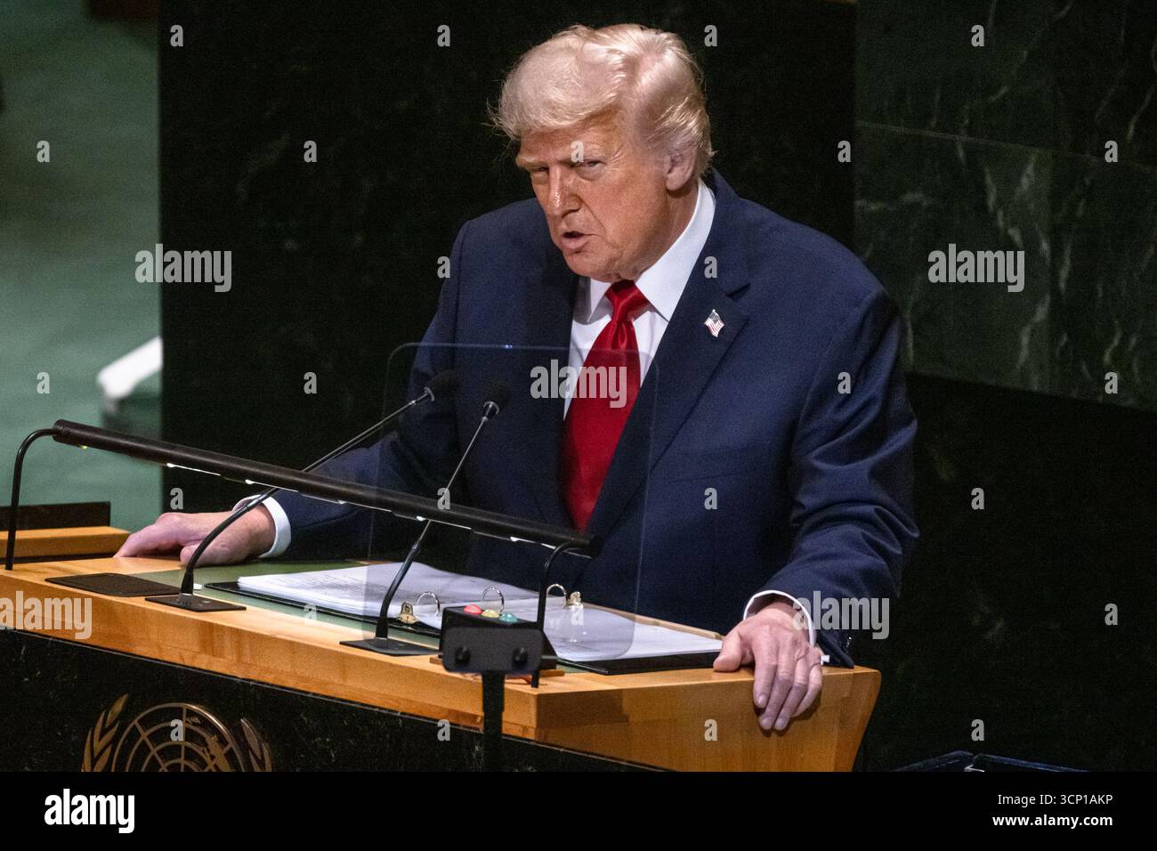 President Donald J Trump speaks at the 8oth Session of the UN General Assembly, at the UN ...