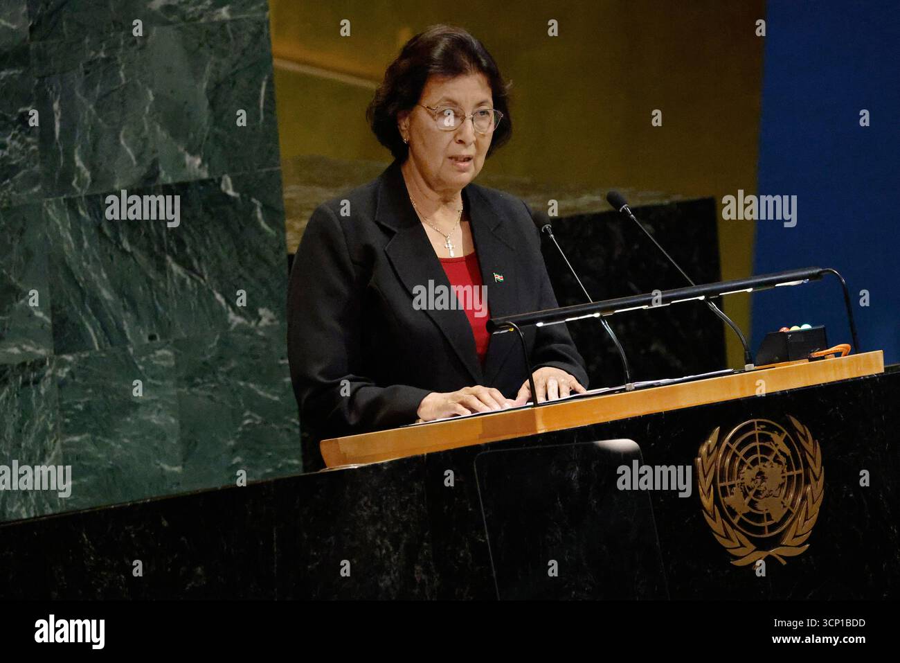 Suriname's President Jennifer Geerlings-Simons speaks on the first day ...