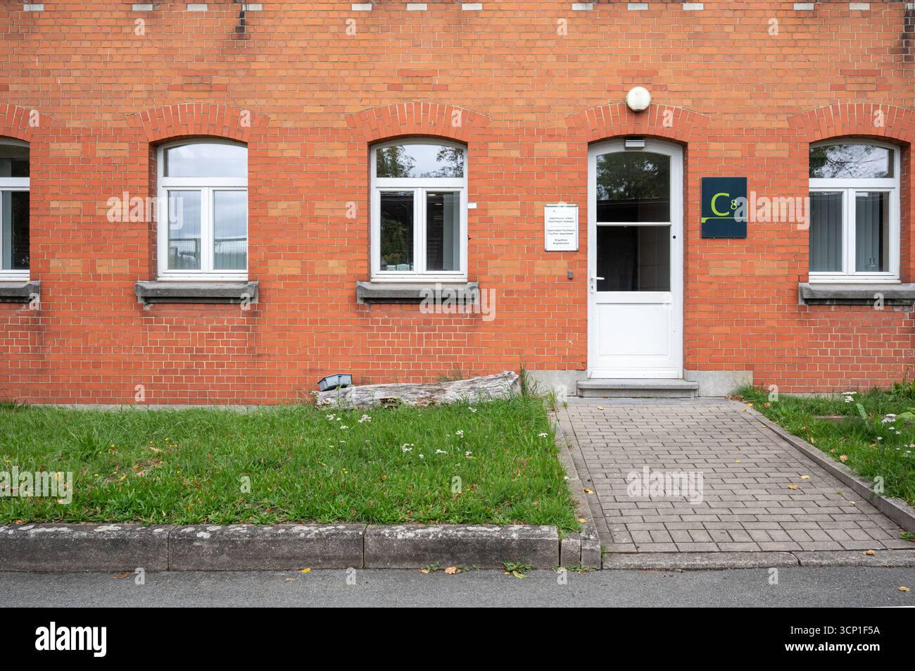 Sign and facade of the CHU UVC university hospital Brugmann, Jette ...