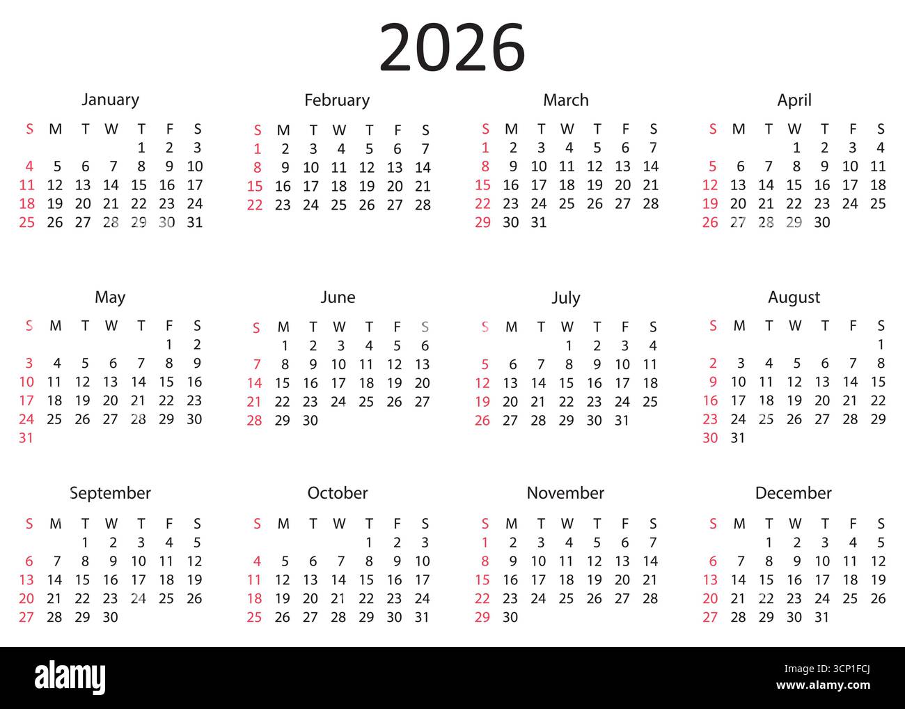 Calendar july 2026 white Cut Out Stock Images & Pictures - Alamy