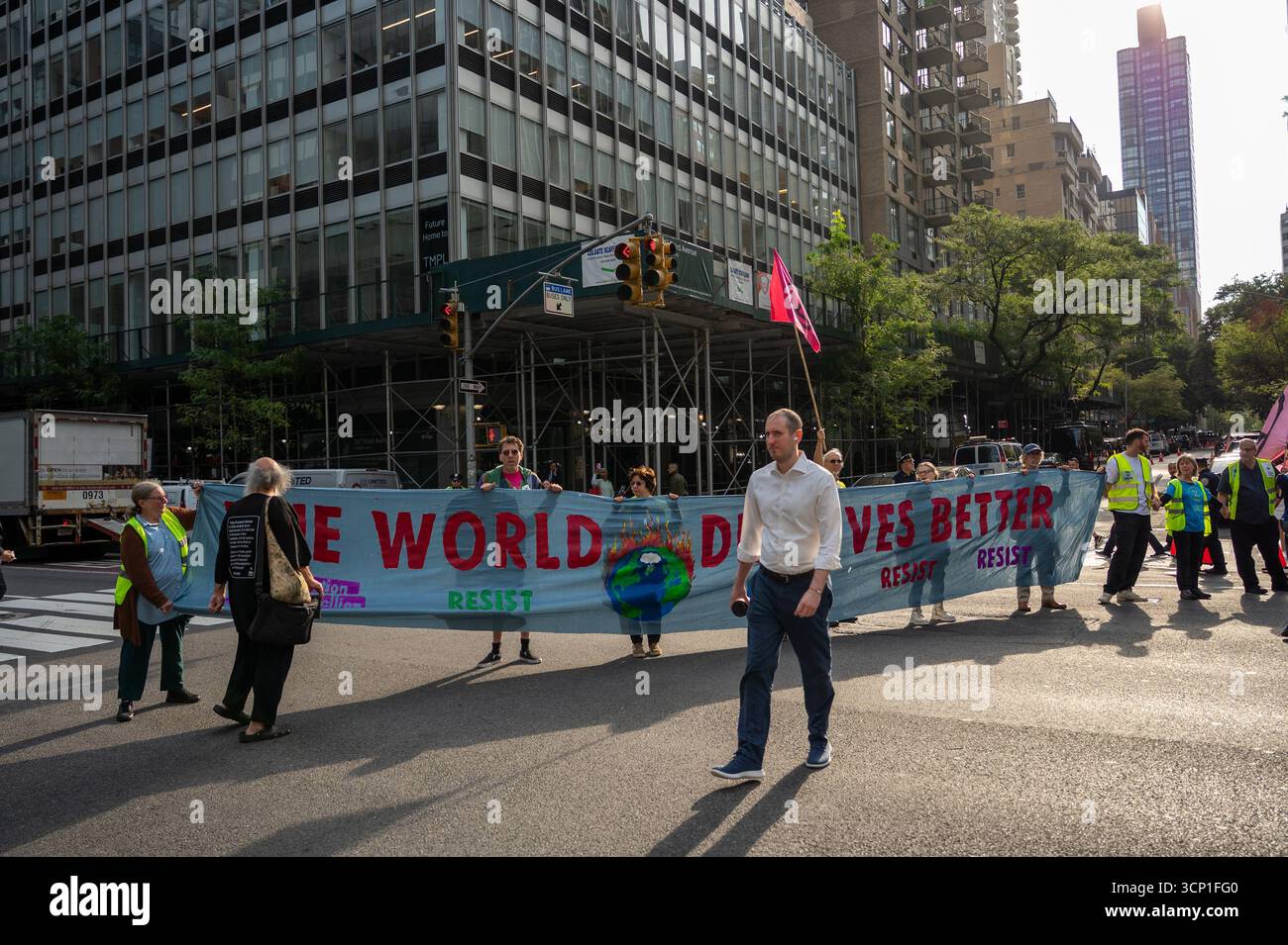 Protesters block street traffic in midtown Manhattan near United ...