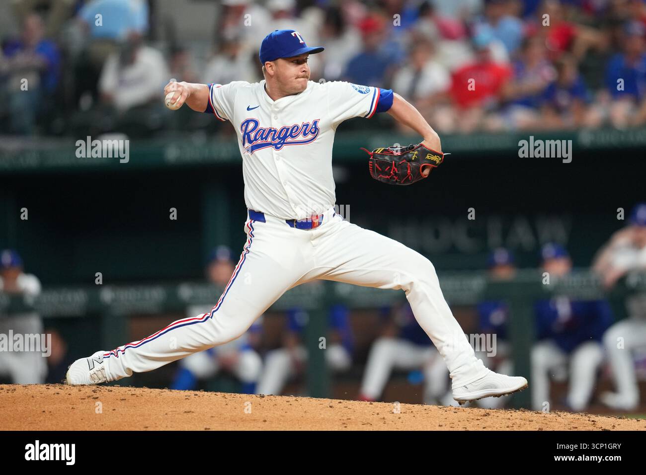 Texas Rangers pitcher Jacob Webb throws to the Miami Marlins during the ...