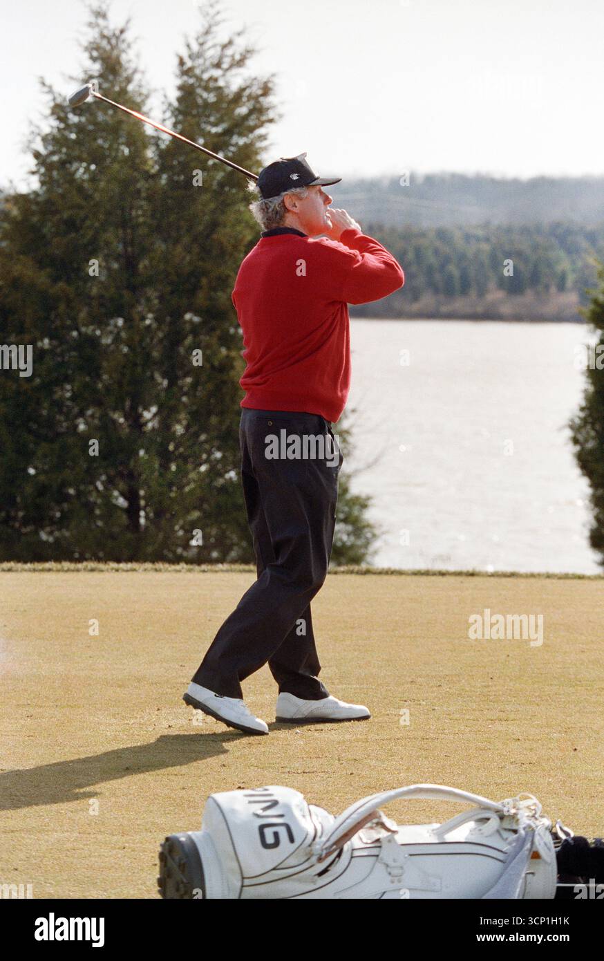 U.S. President Bill Clinton playing golf, Trent Jones Golf Club ...