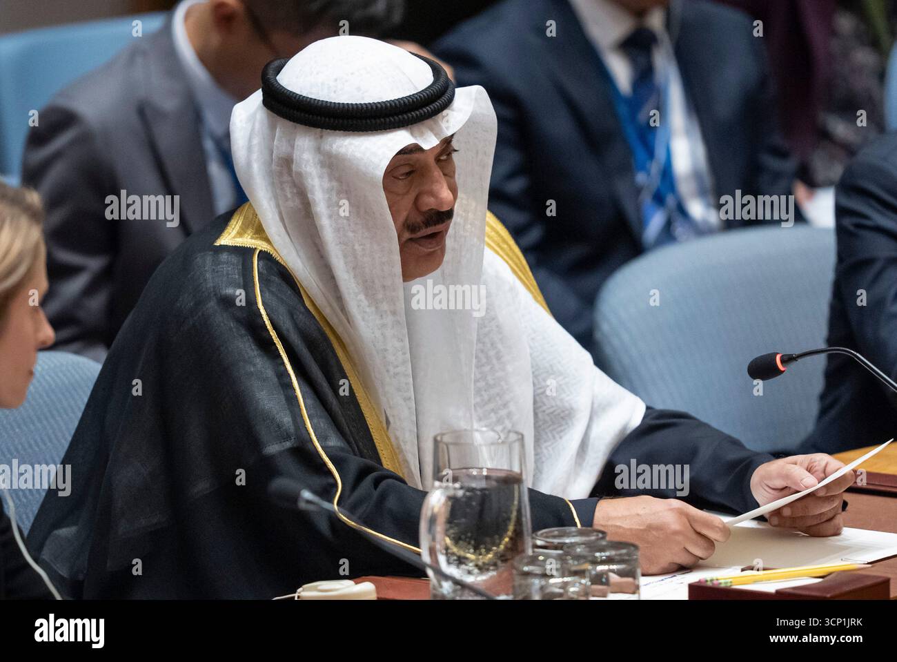 Kuwait's Crown Prince Sheikh Sabah Al-Khaled Al-Sabah speaks during a ...