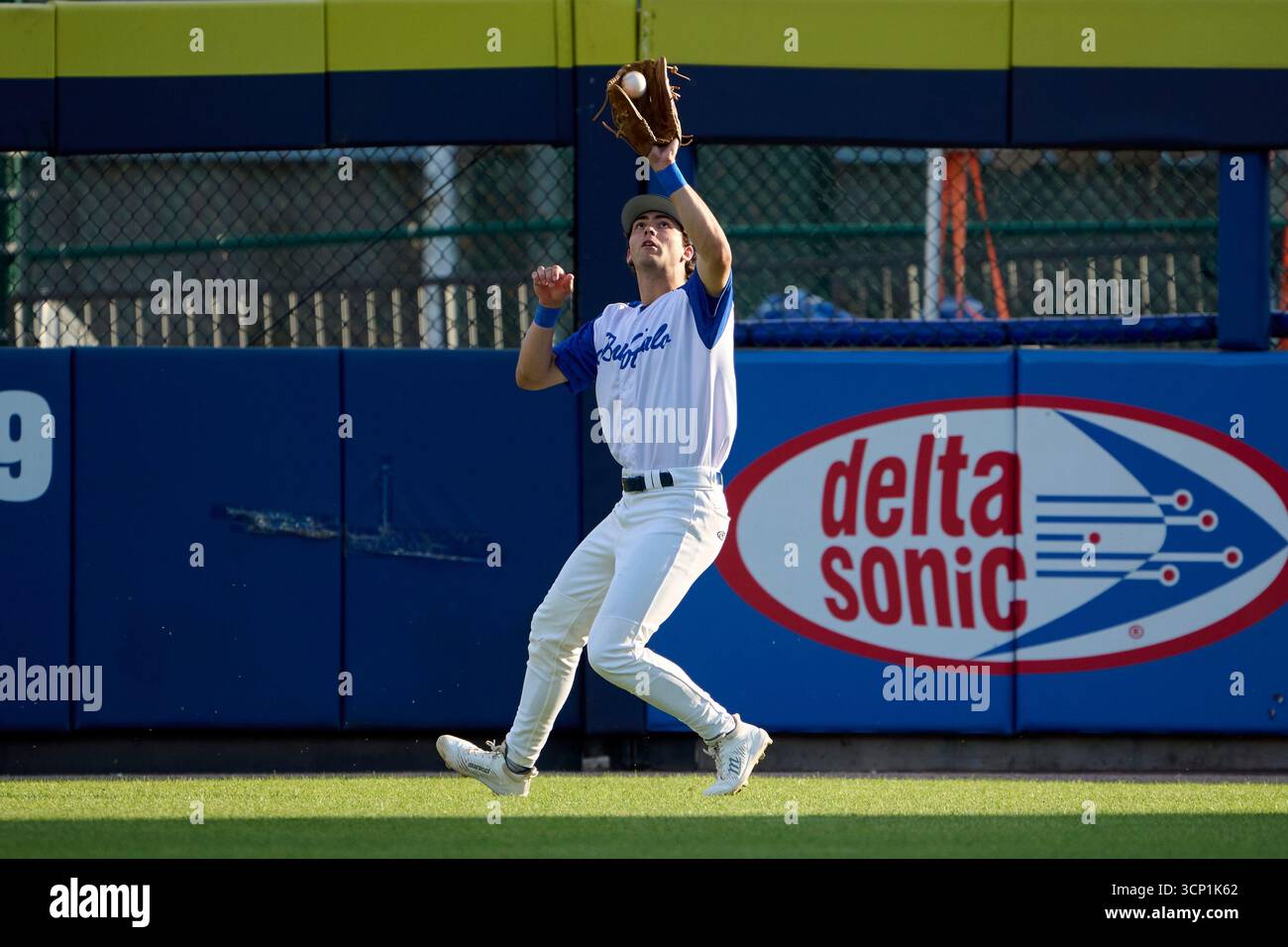 Buffalo Bisons outfielder Joey Loperfido (36) catching a fly ball ...
