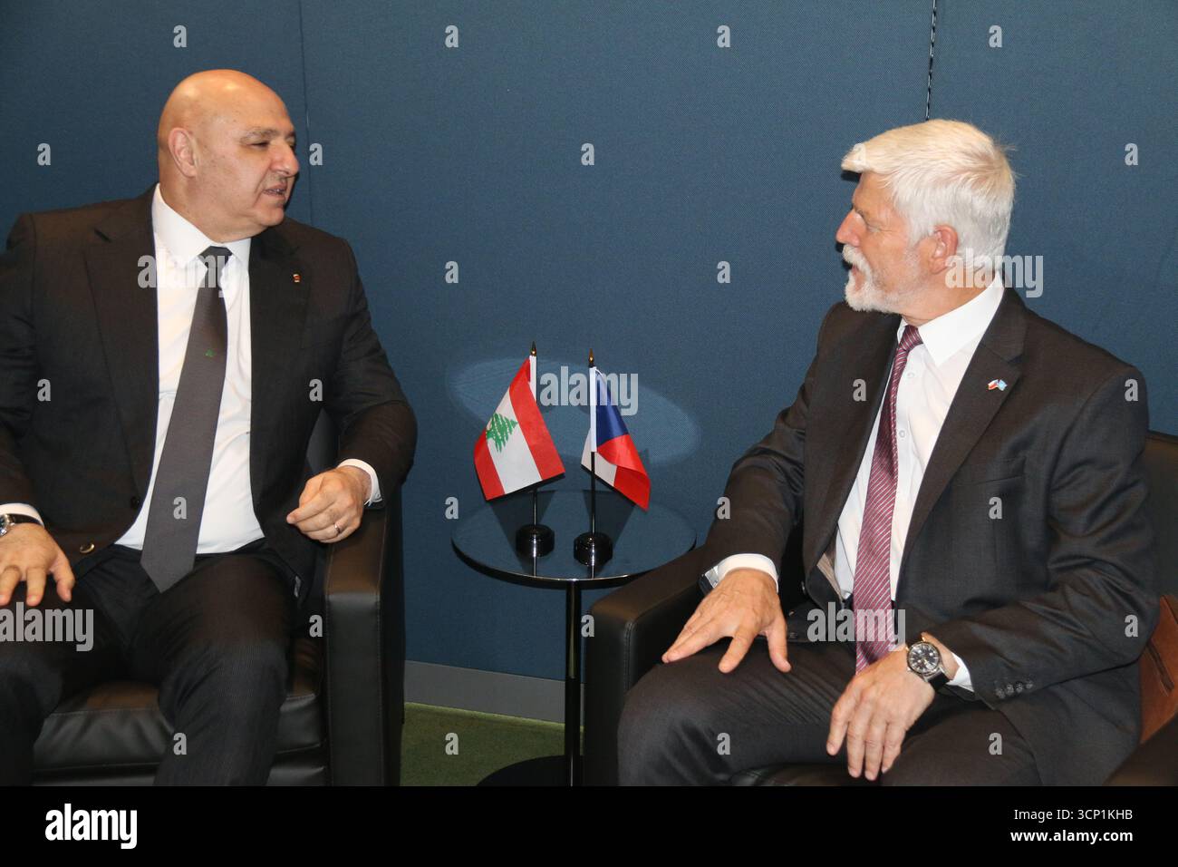 Czech President Petr Pavel (right) met with his Lebanese counterpart ...