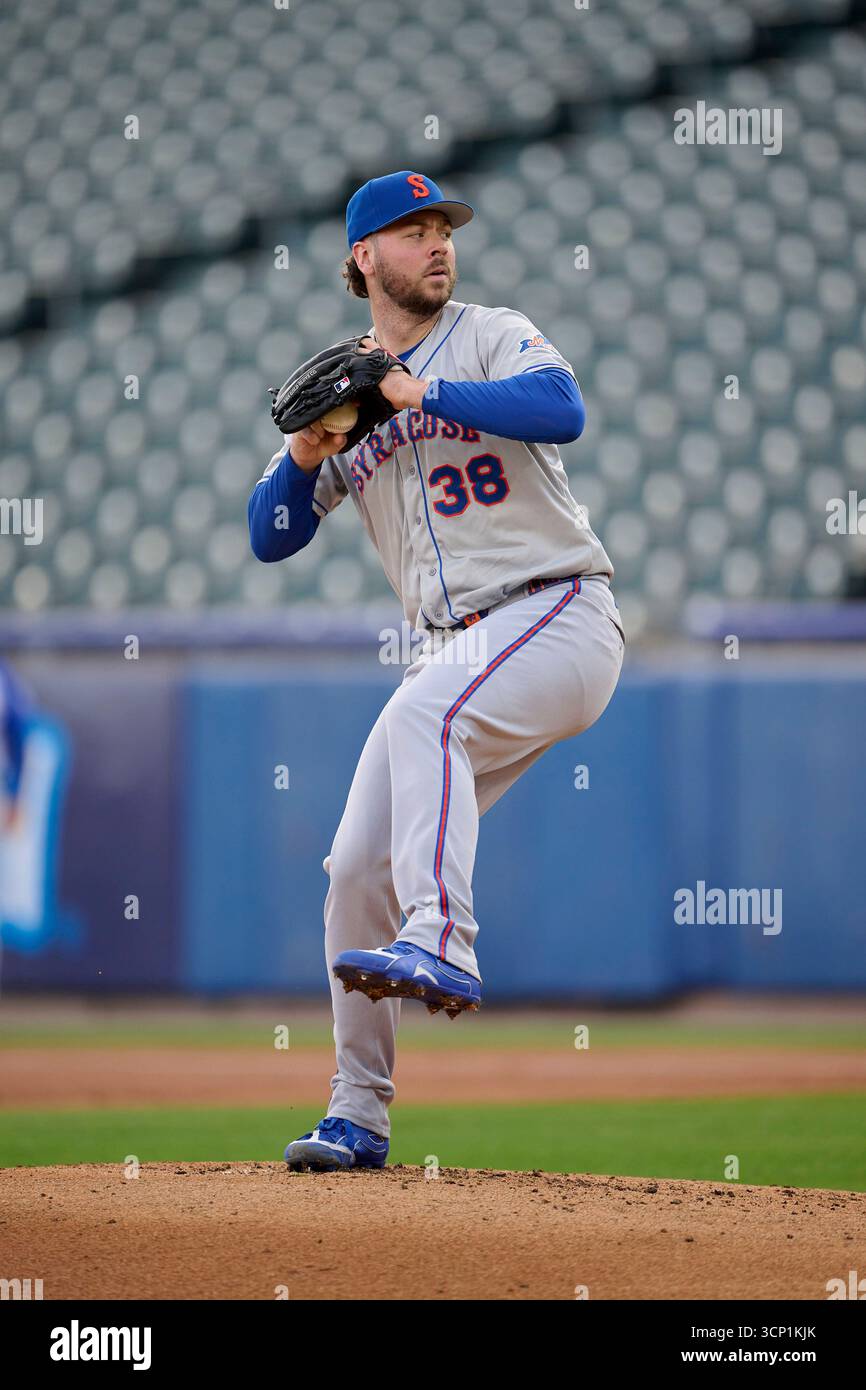 Syracuse Mets pitcher Tylor Megill (38) during an MiLB International ...