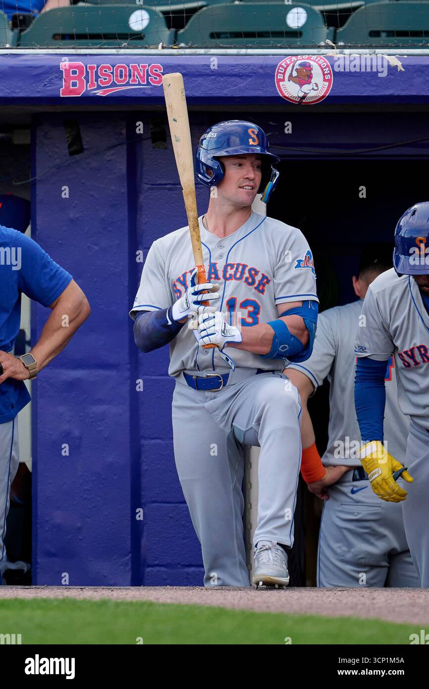 Syracuse Mets Luke Ritter (13) in the dugout during an MiLB ...