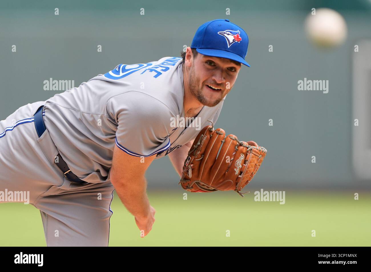 Toronto Blue Jays starting pitcher Trey Yesavage throws during the ...