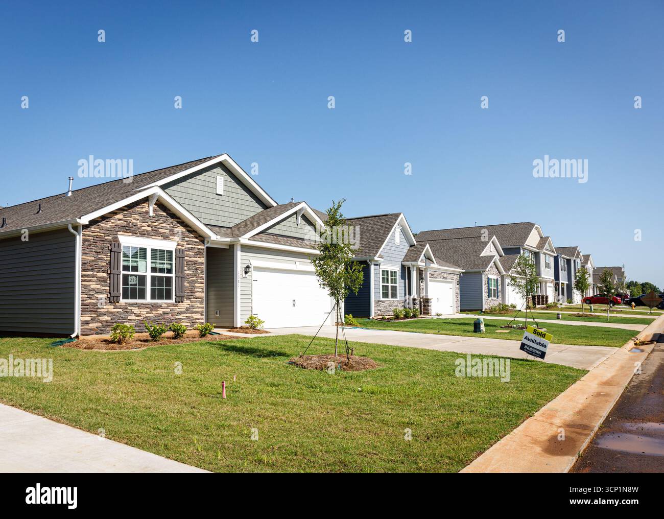 Hickory, North Carolina, USA-14 July 2025: A row of homes in a new ...