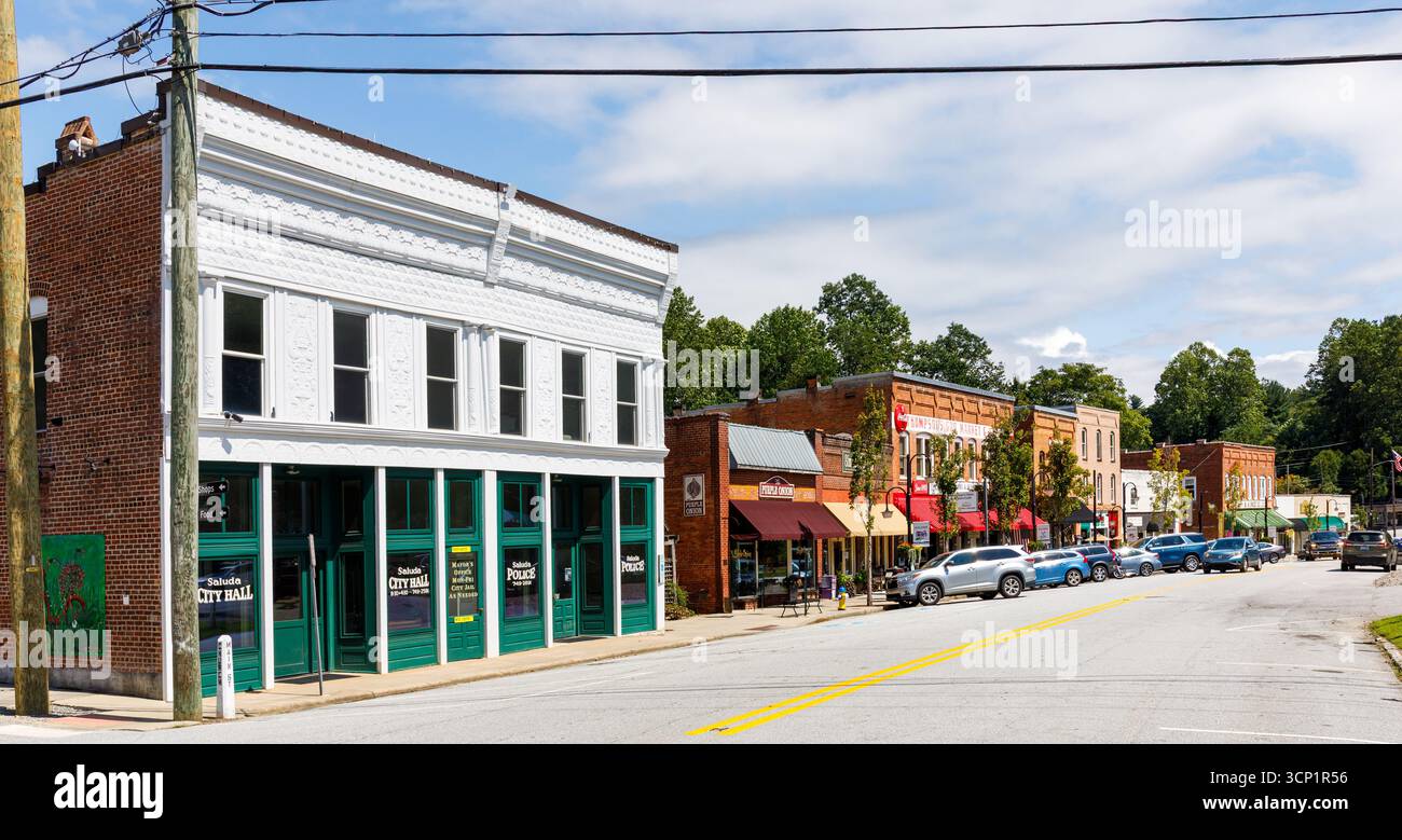 Saluda, North Carolina, USA-7 September 2025: A row of buildings on ...