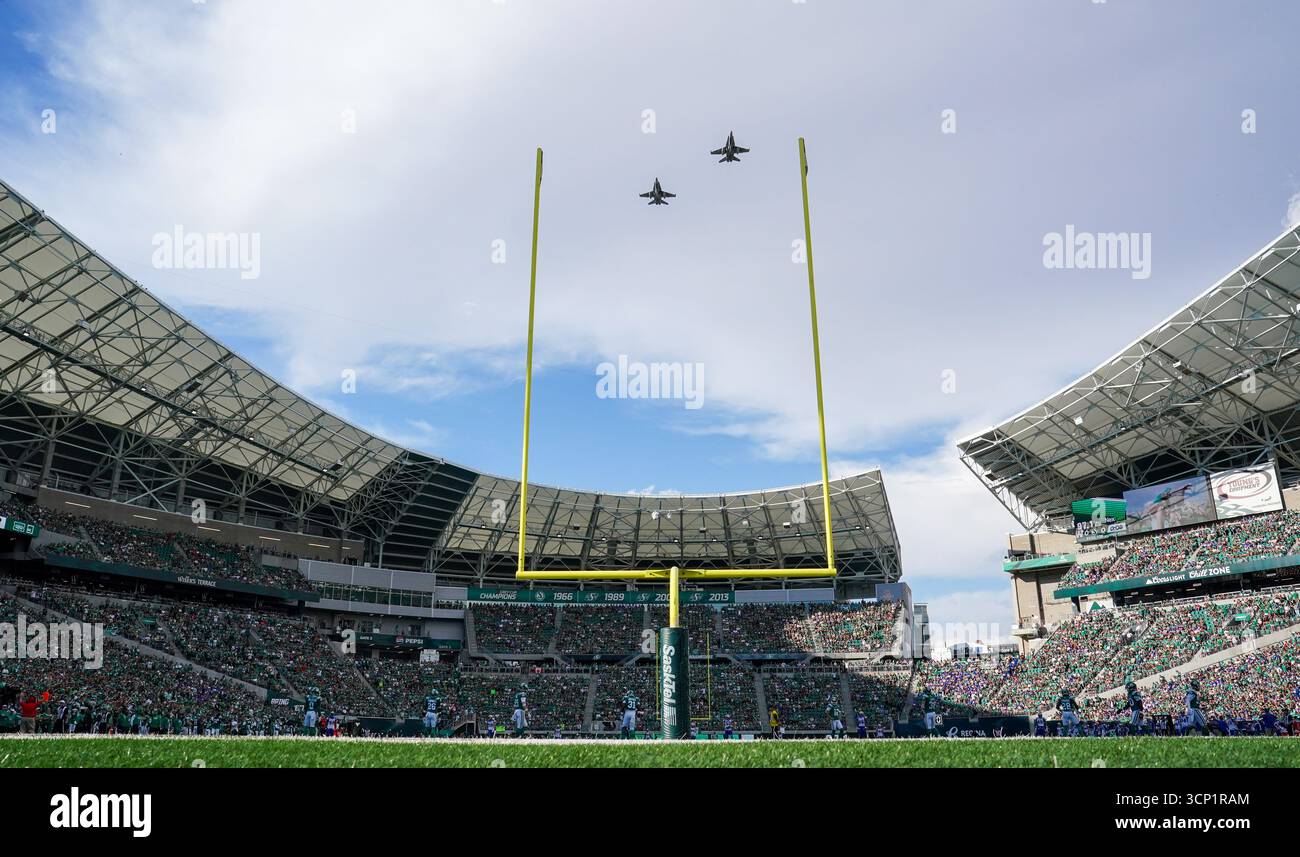 Royal Canadian Air Force CF-18 fighter jets fly over Mosaic Stadium ...