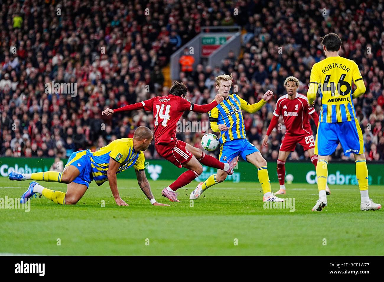 Liverpool's Federico Chiesa has a shot on goal during the Carabao Cup ...