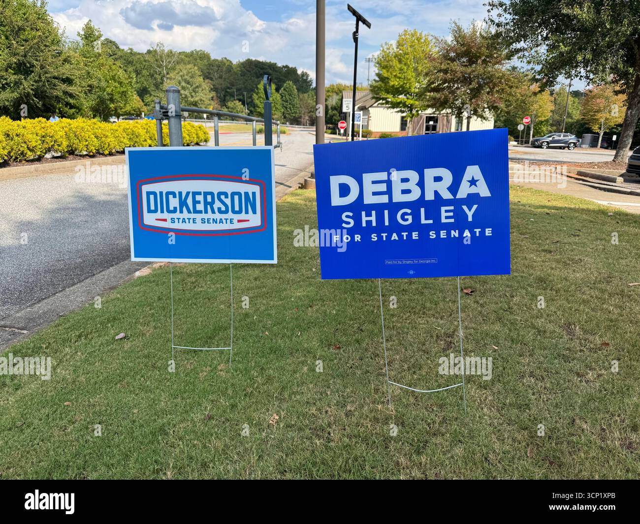 Campaign signs for Georgia's Senate District 21 race are displayed ...