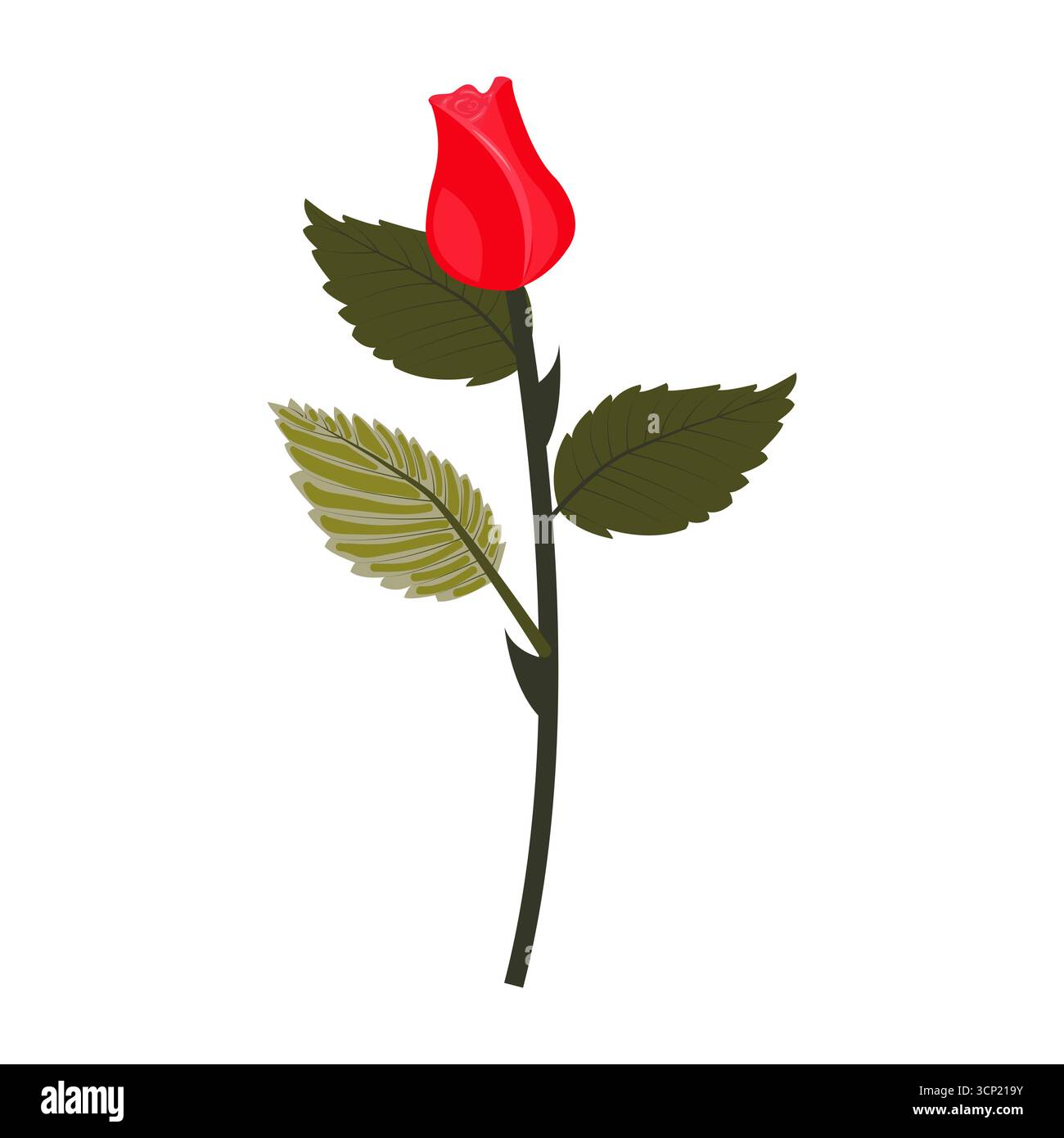 Bright red rose. Bud on a slightly inclined stem. Vector illustration ...