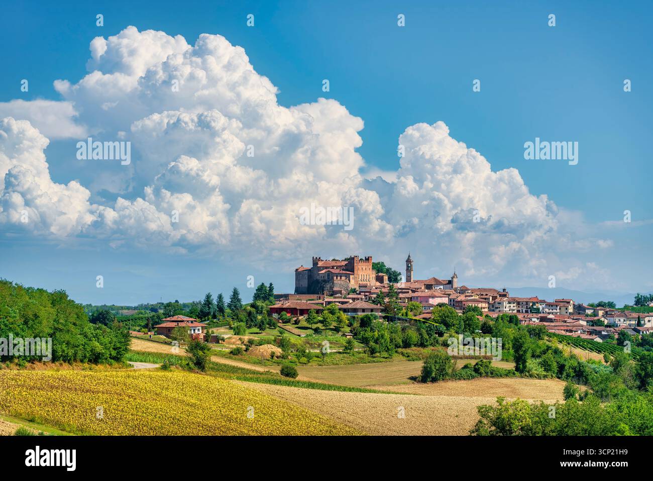 Medieval Montemagno castle and hilltop village surrounded by ...