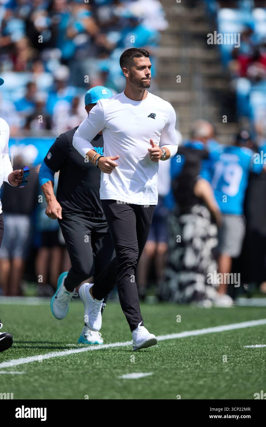 Carolina Panthers head coach Dave Canales runs on to the field prior to ...
