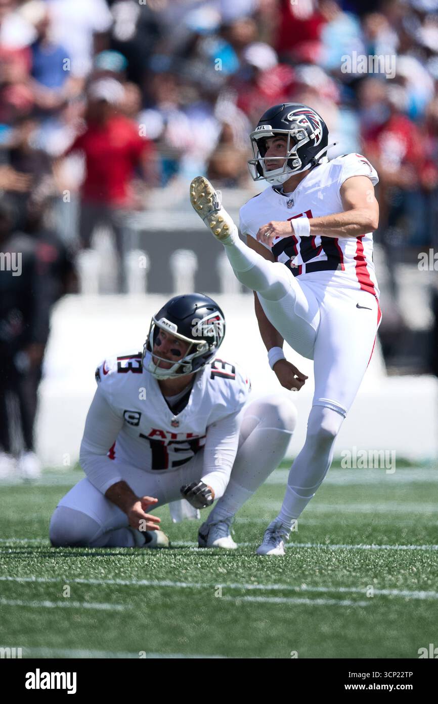 Atlanta Falcons kicker Parker Romo (39) follows through on a field goal ...
