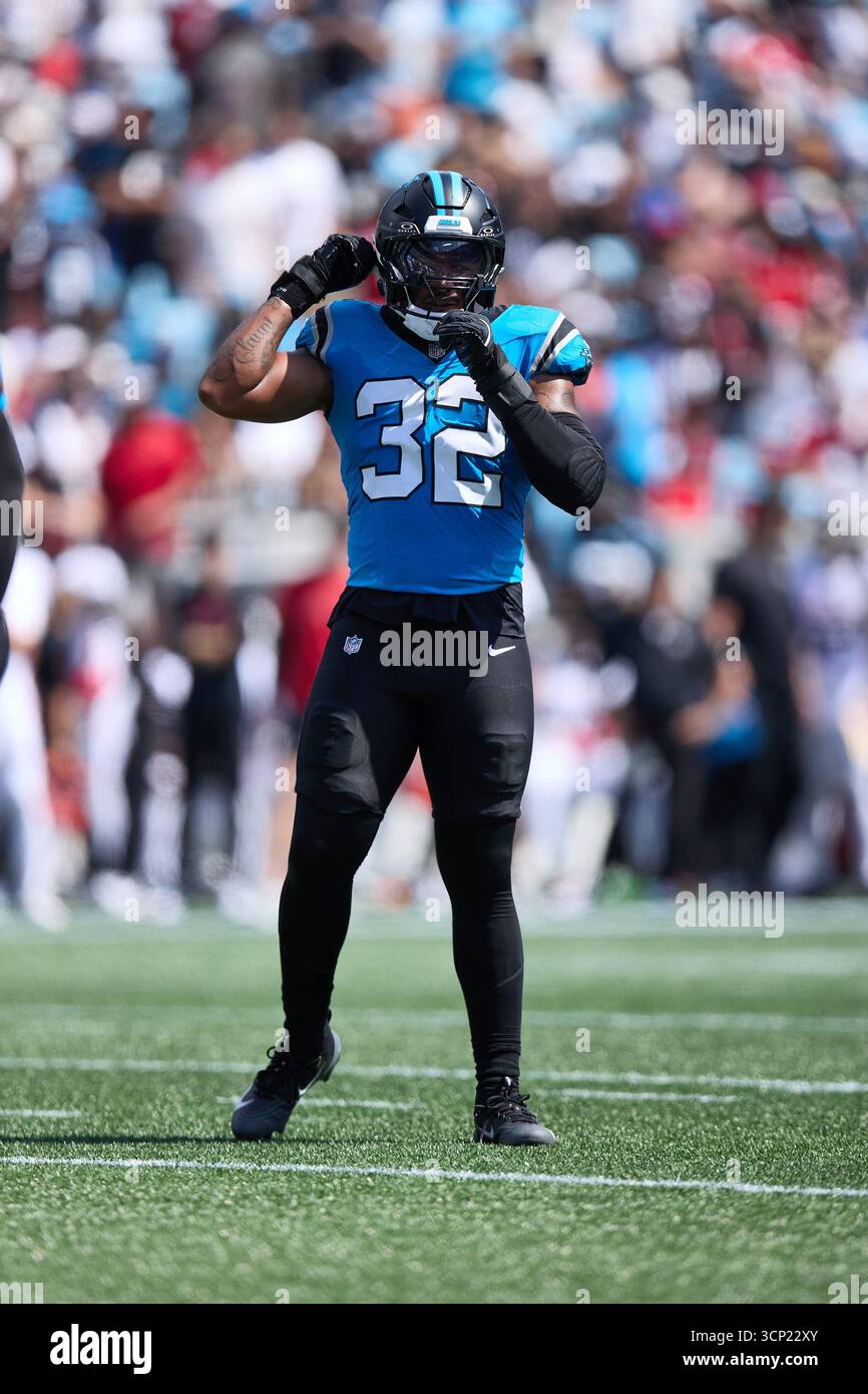 Carolina Panthers linebacker Trevin Wallace (32) lines up on defense ...