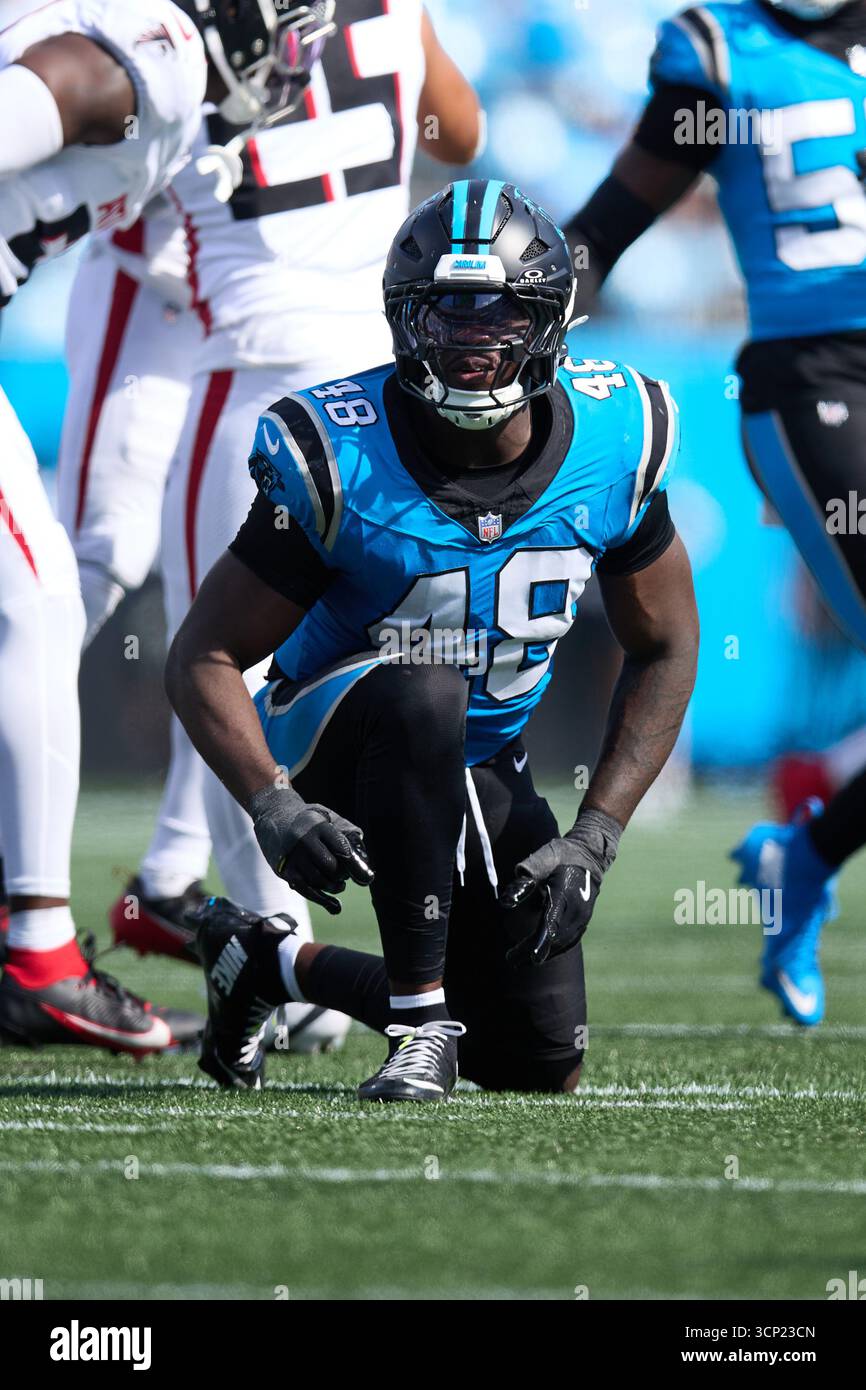 Carolina Panthers linebacker Thomas Incoom (48) celebrates after making ...