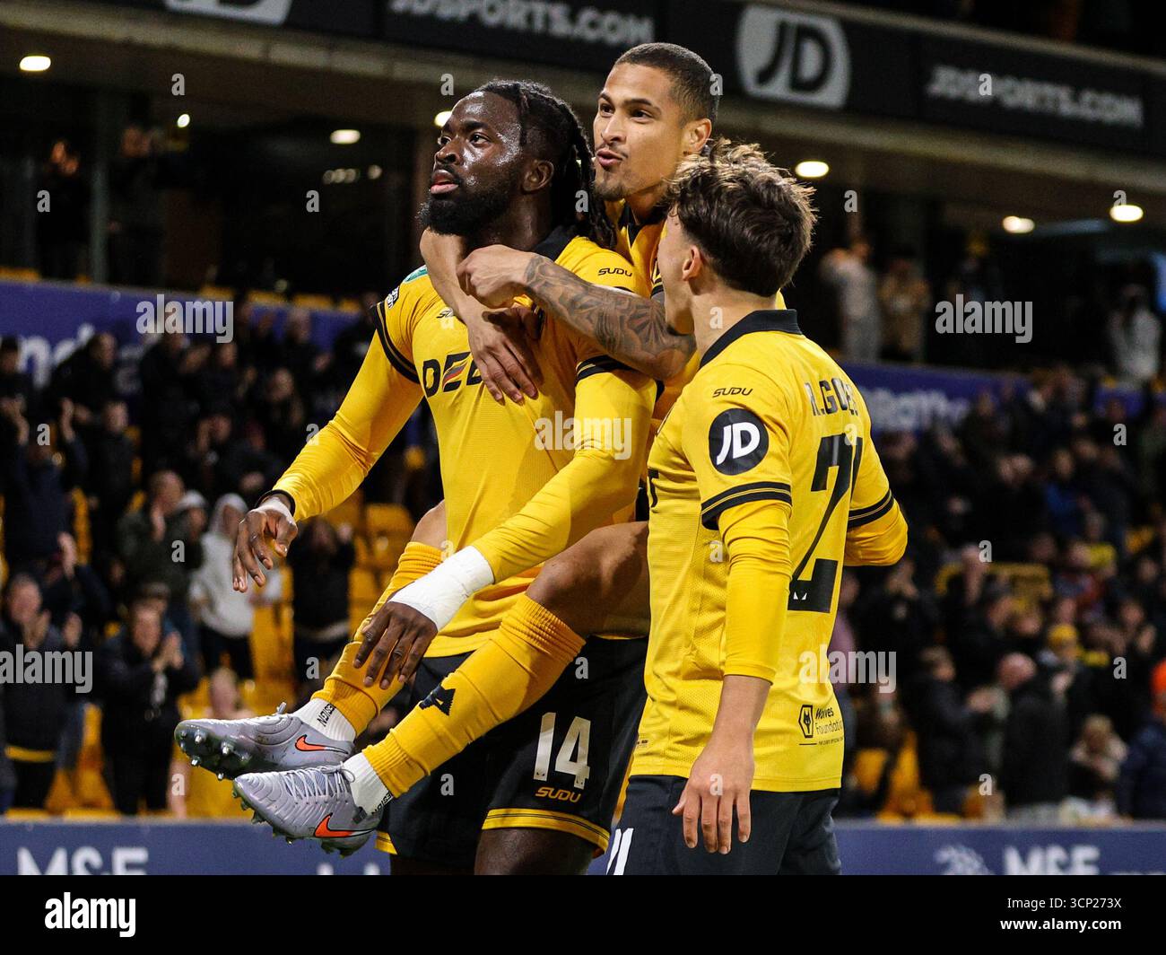 Tolu Arokodare (14 Wolves) celebrates scoring the second goal for ...