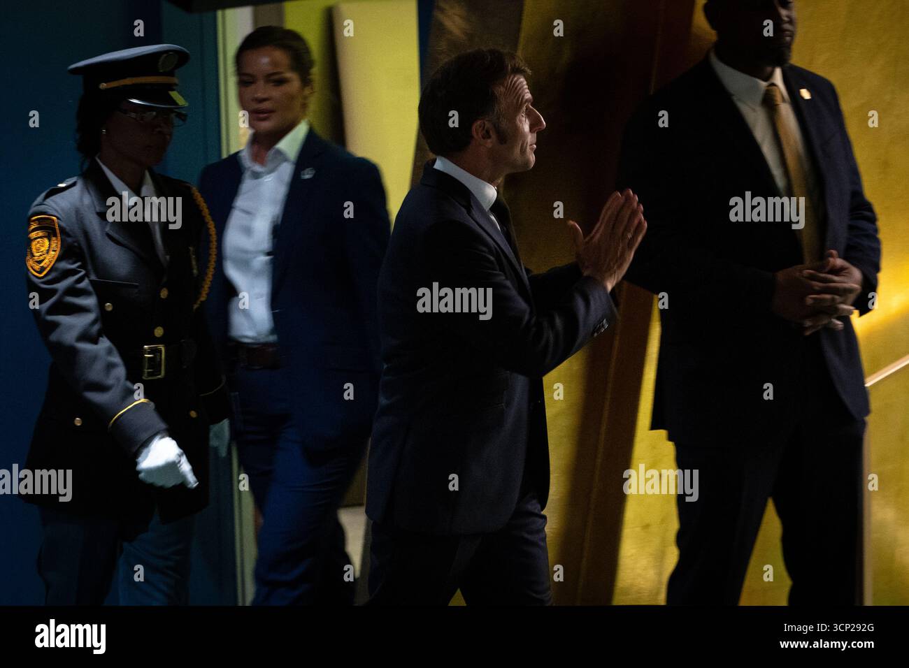 France's President Emmanuel Macron arrives to speak at the 80th session ...