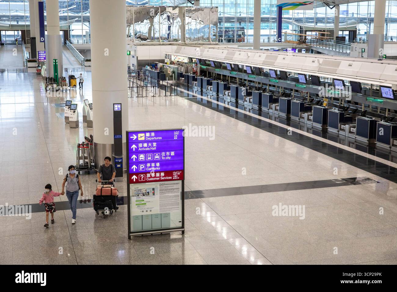 Flight check-in counters were seen closed in the Hong Kong ...