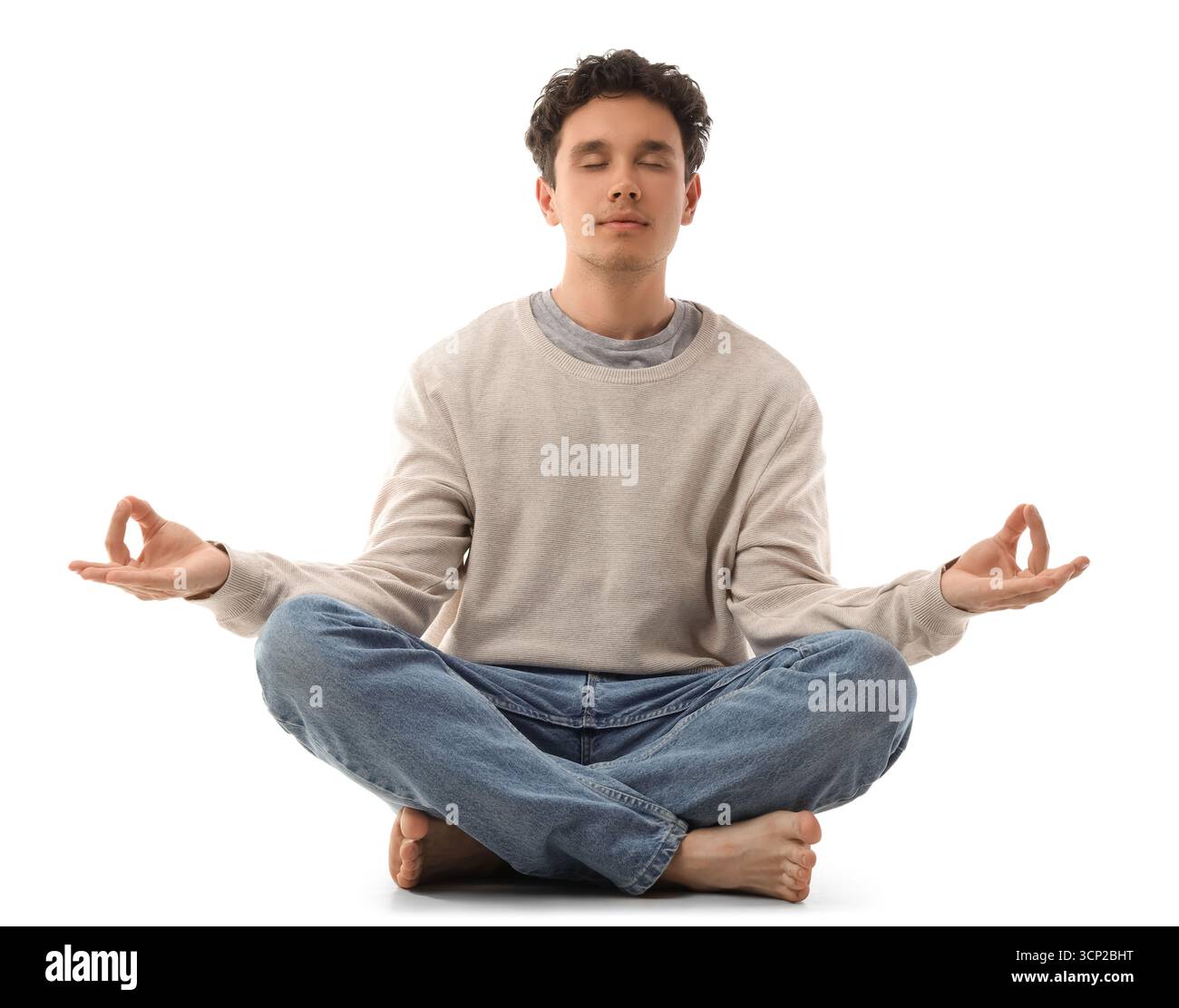 Portrait peaceful young man meditating Cut Out Stock Images & Pictures ...