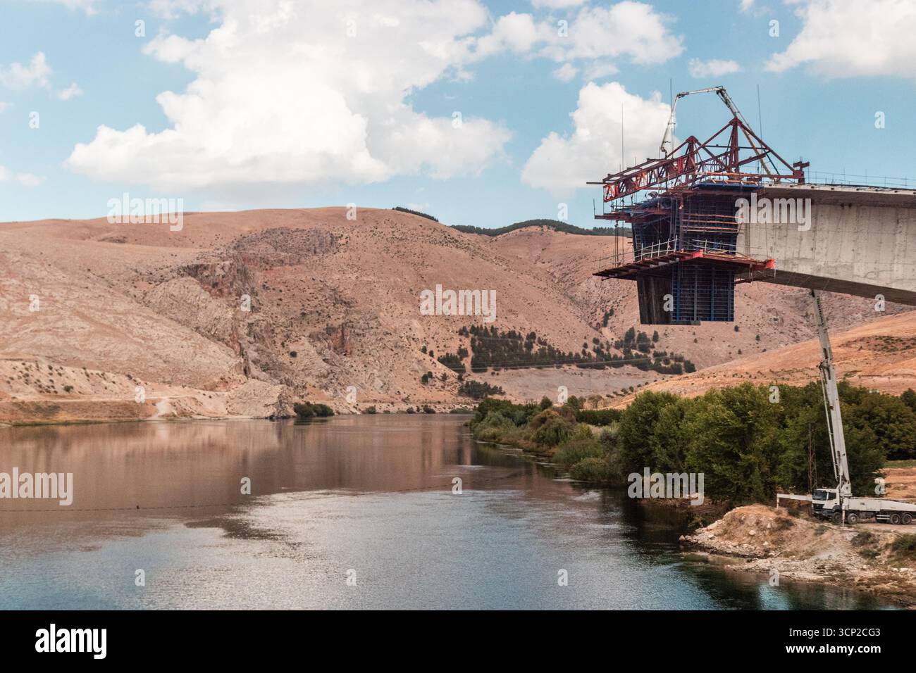 Construction of a bridge over Euphrates (Firat) river under the Ataturk ...
