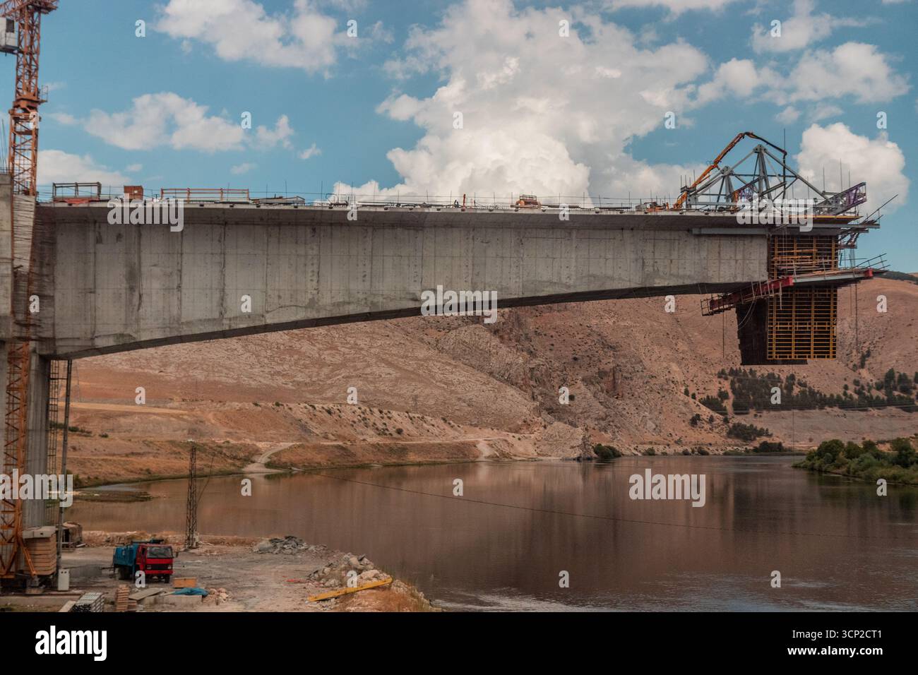 Construction of a bridge over Euphrates (Firat) river under the Ataturk ...