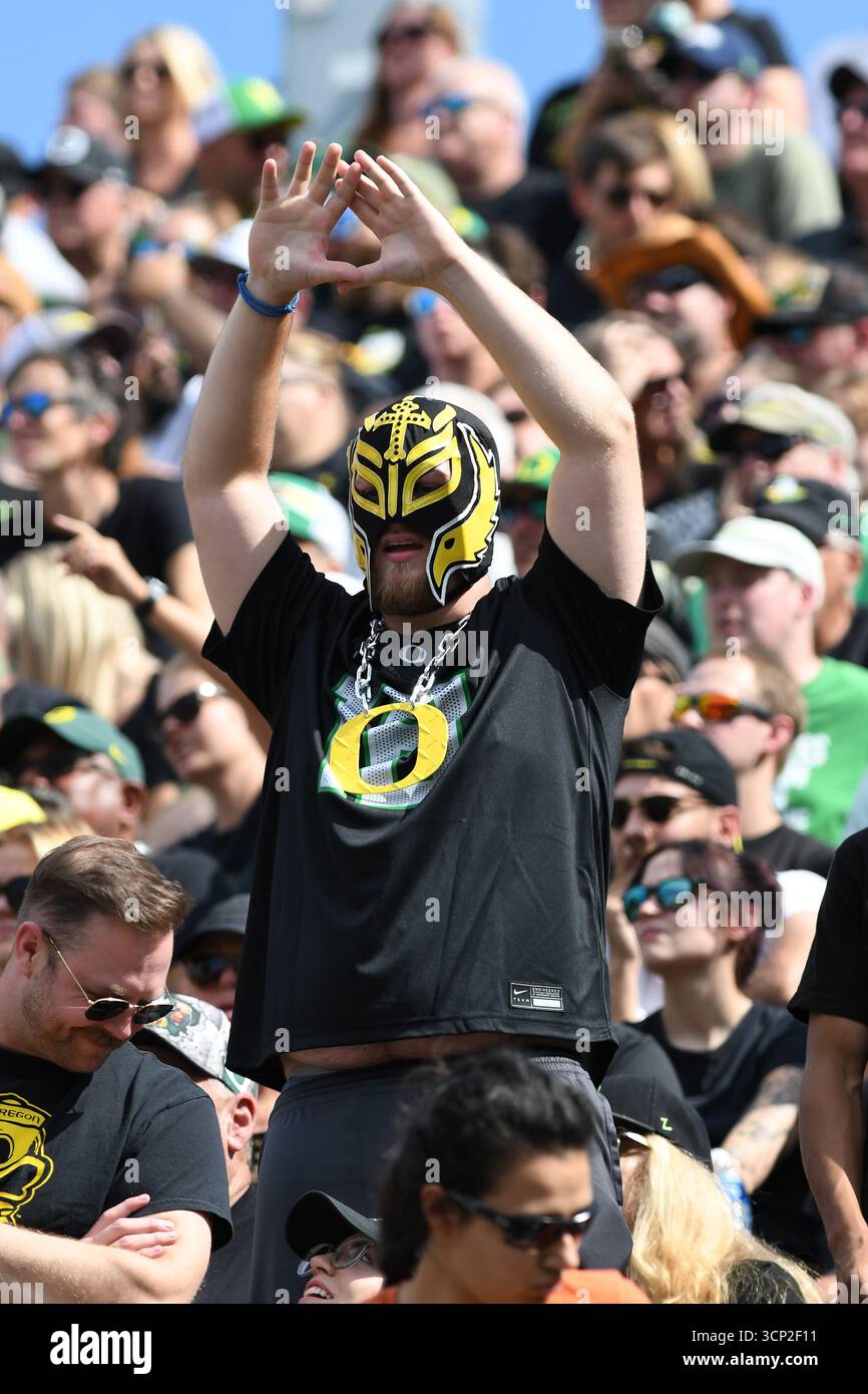 EUGENE, OR - SEPTEMBER 20: An Oregon Ducks fan shows his support in the ...
