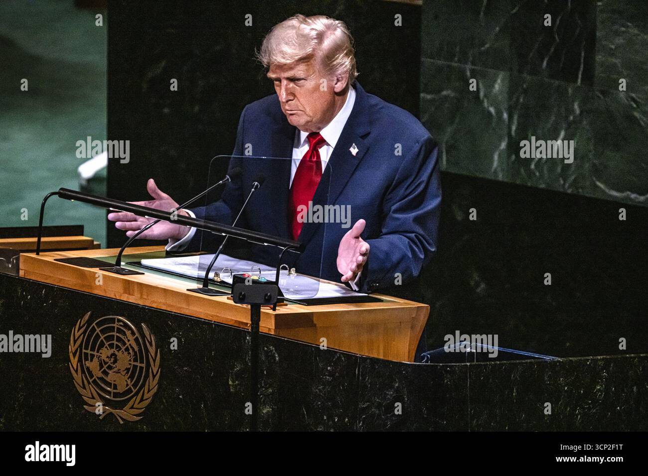 President Donald J Trump speaks at the 8oth Session of the UN General Assembly, at the UN ...