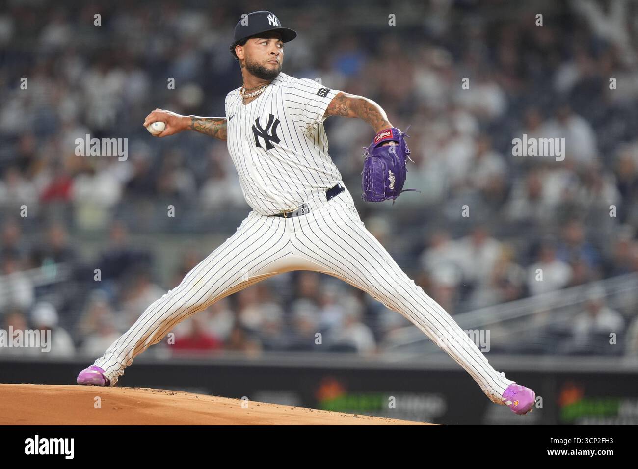 New York Yankees' Luis Gil pitches during the first inning of a ...