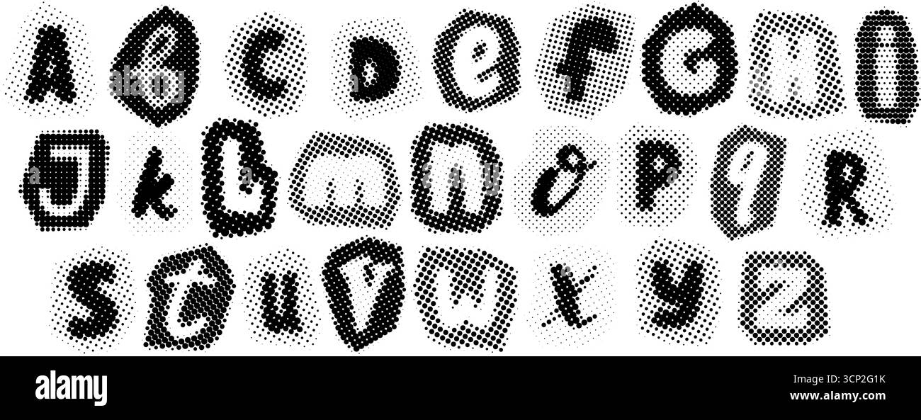 Black halftone alphabet. Retro pixelated letters design. Rasterized ...