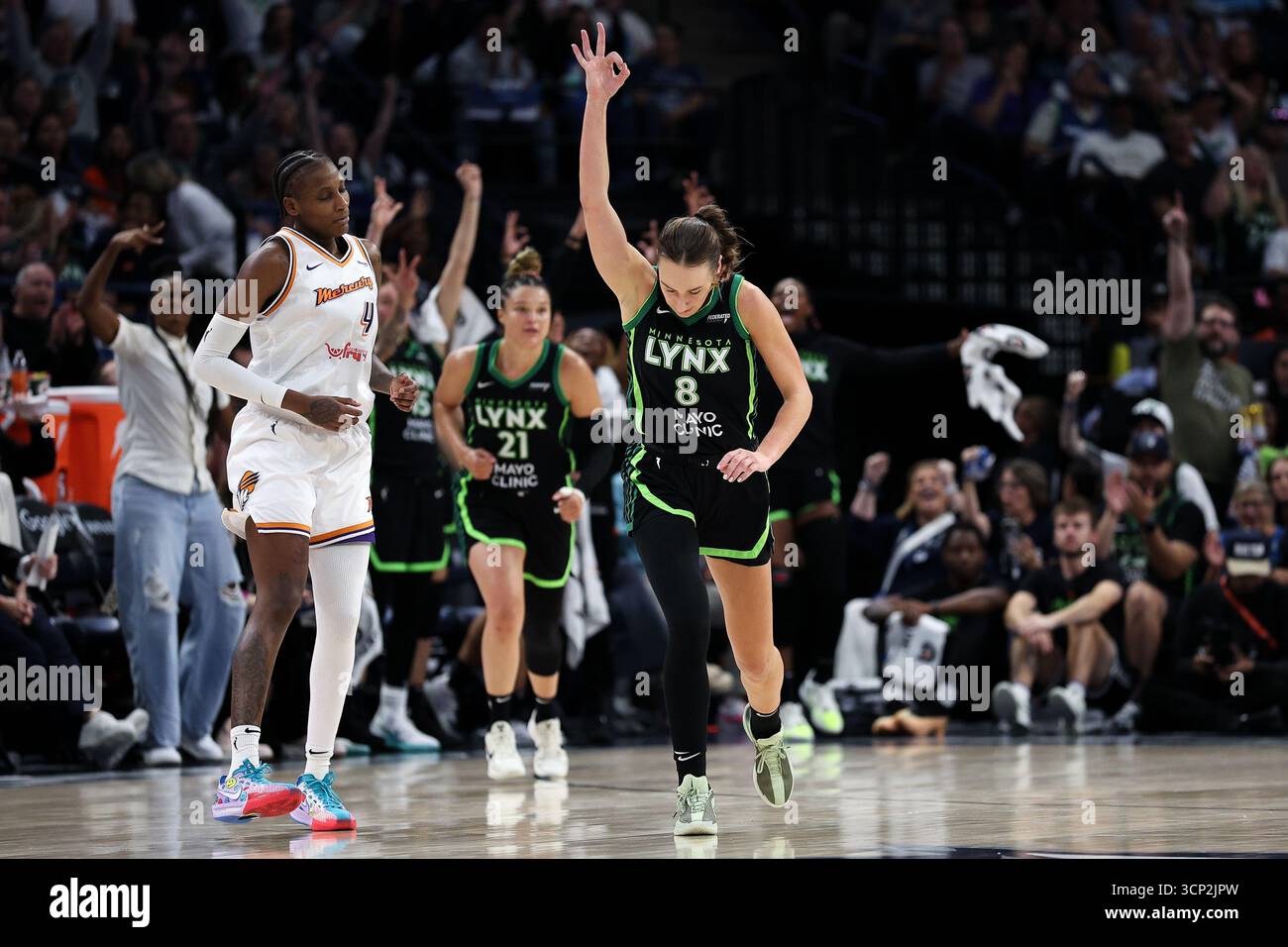 Minnesota Lynx forward Alanna Smith (8) celebrates a 3-point basket ...