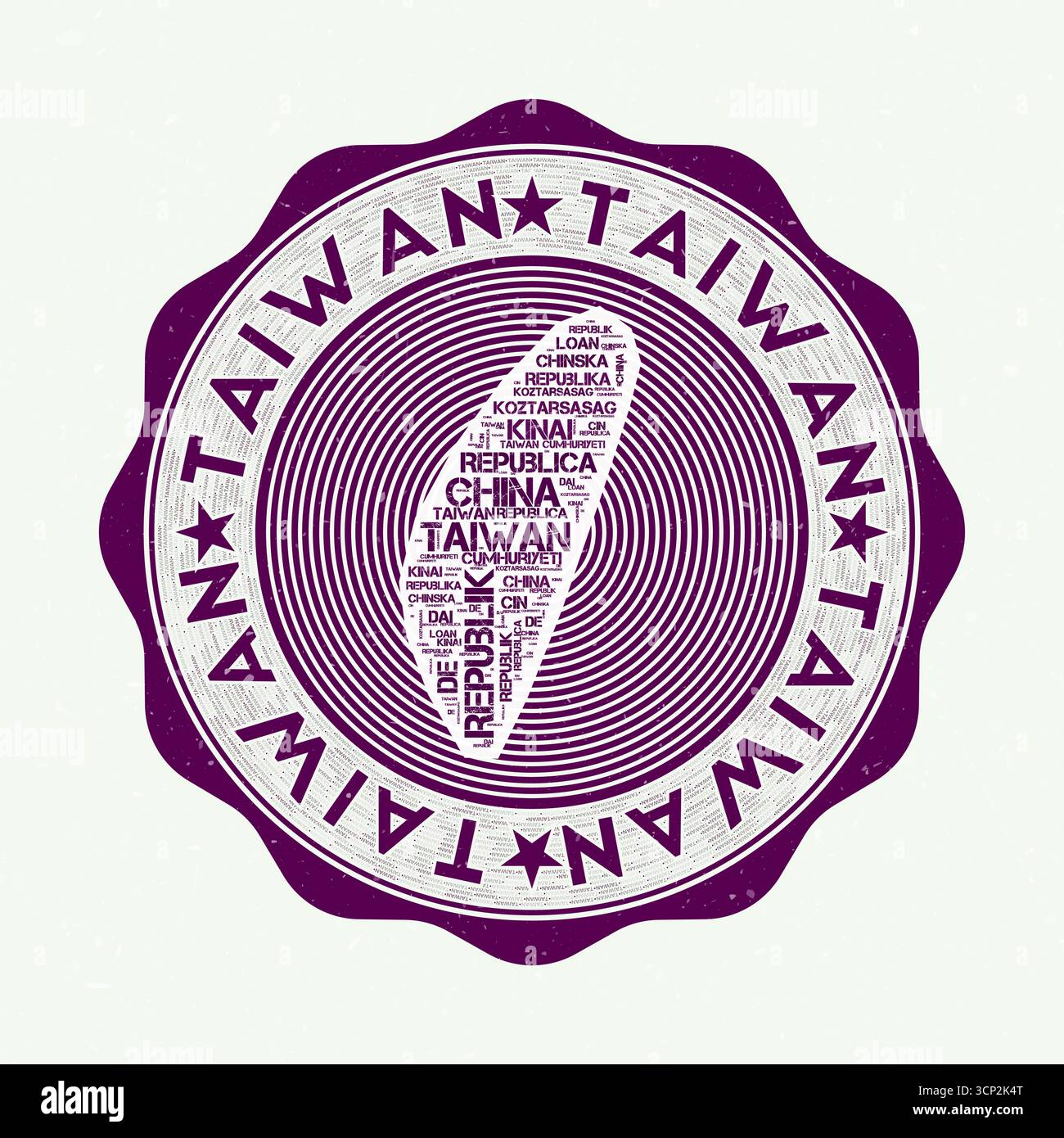 Taiwan seal. Country round logo with shape of Taiwan and country name ...