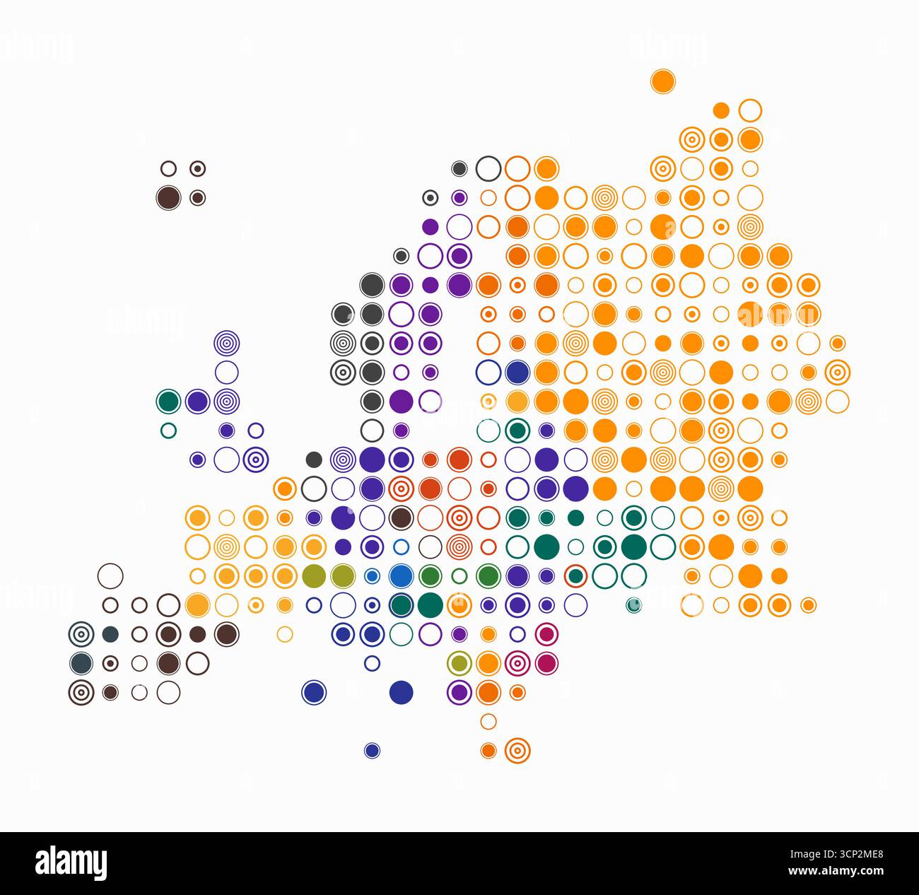 Europe, shape of the continent build of colored cells. Digital style ...