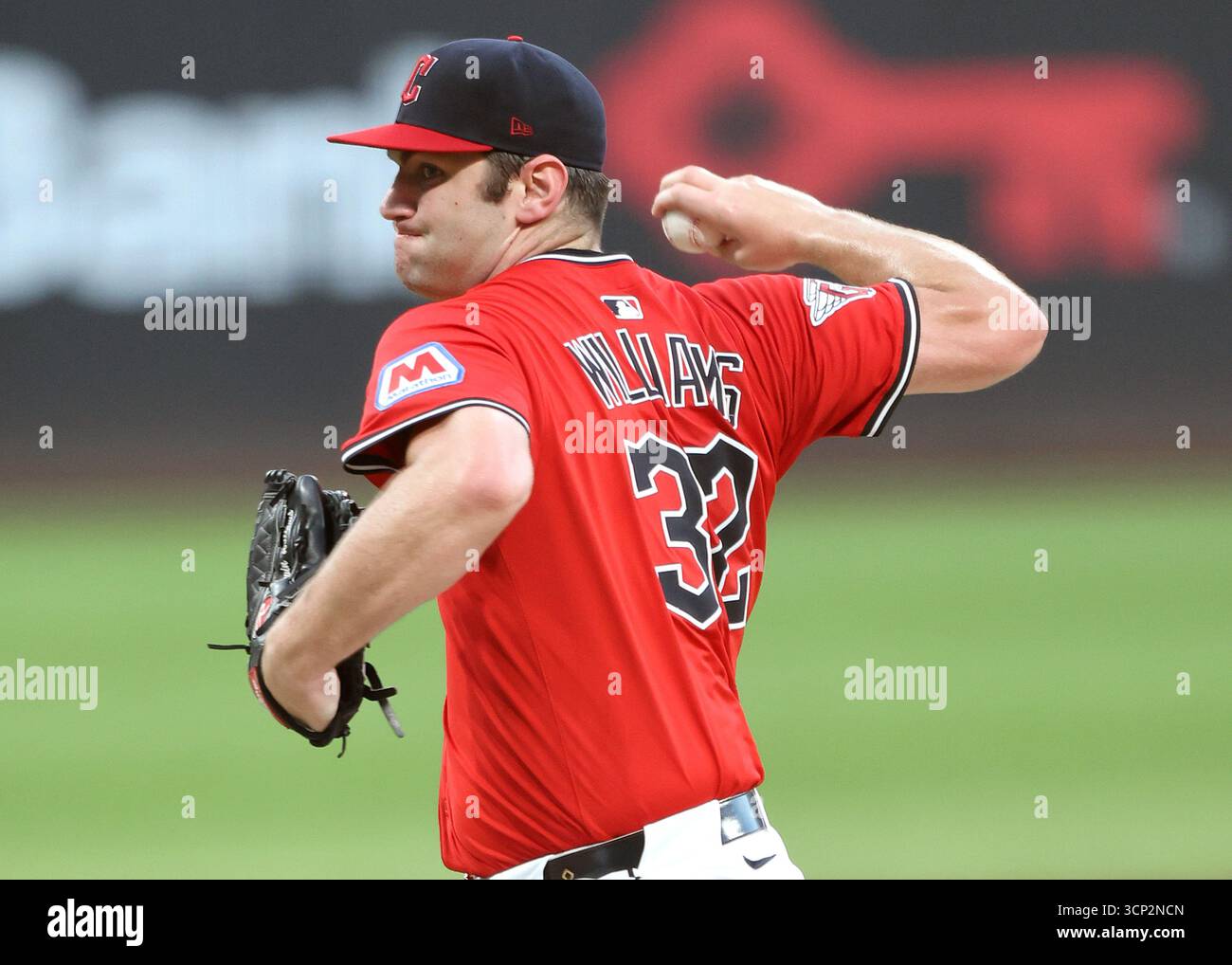 Cleveland Guardians Gavin Williams (32) pitches in the second inning ...