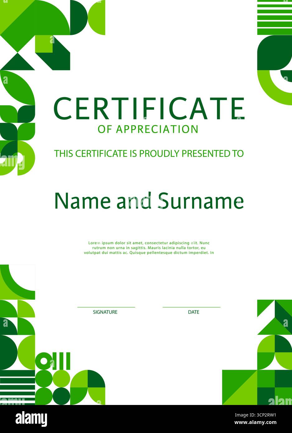 Ecology environment business certificate with green geometric Bauhaus ...