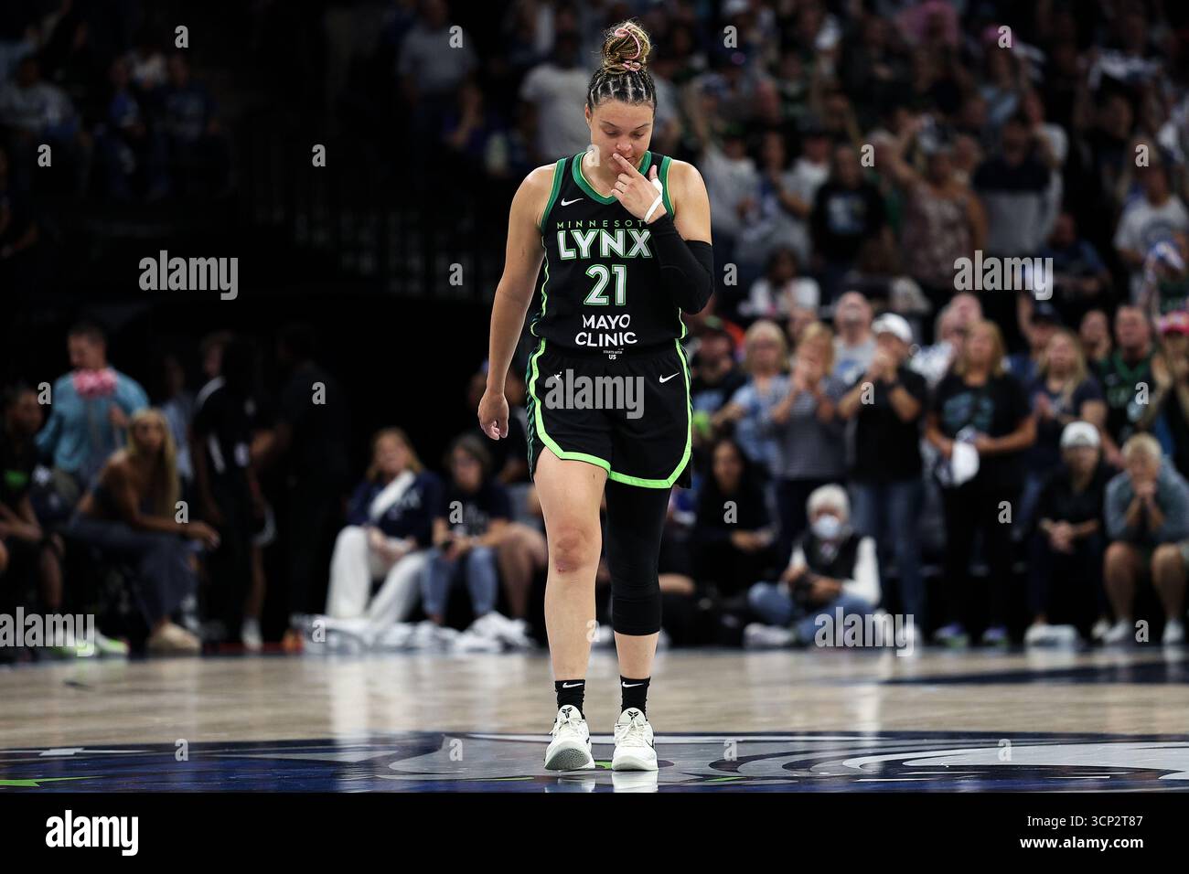Minnesota Lynx guard Kayla McBride reacts during overtime of Game 2 of ...