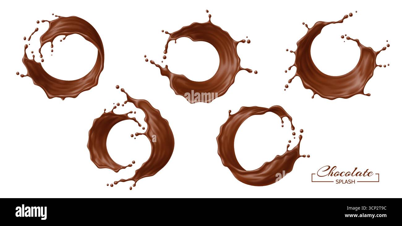 Round circle chocolate drink wave splashes set. Realistic 3d vector ...