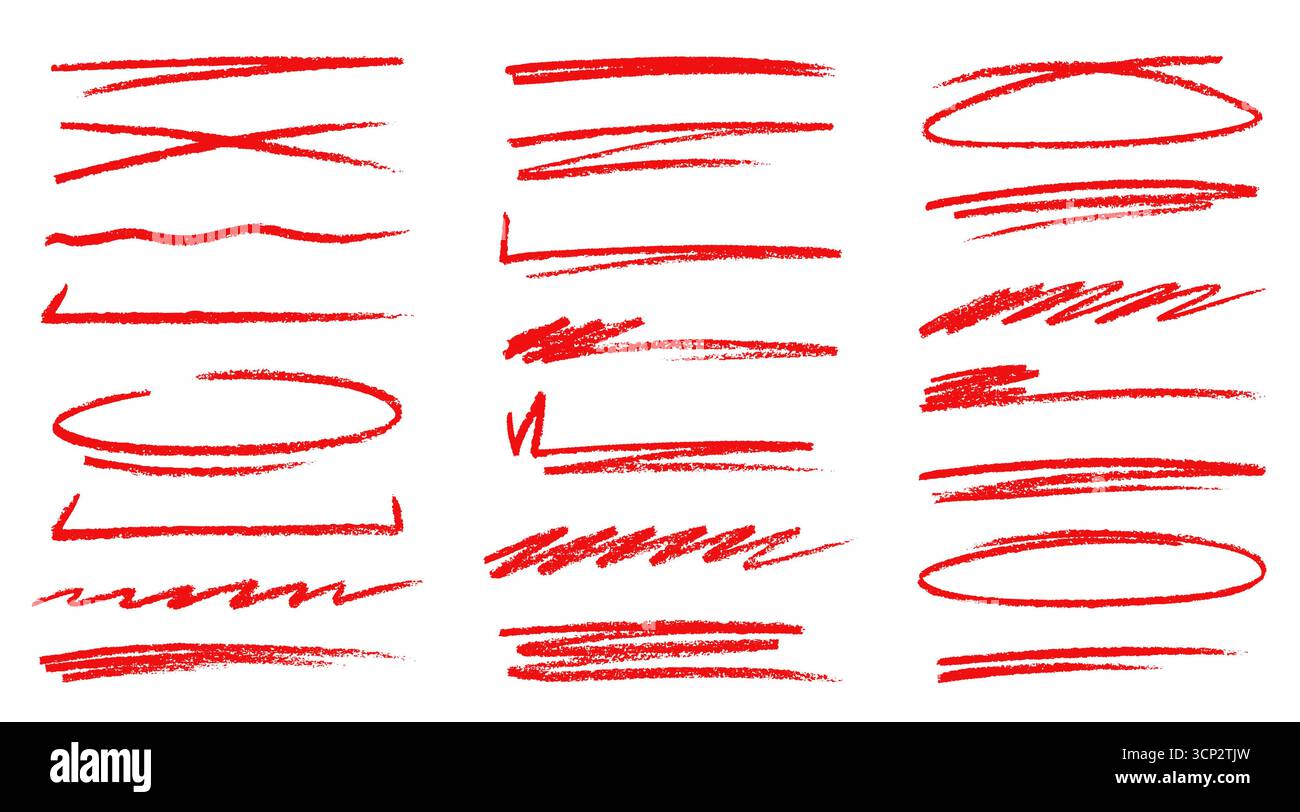 Doodle red crayon pencil hand drawn highlight and underline lines ...