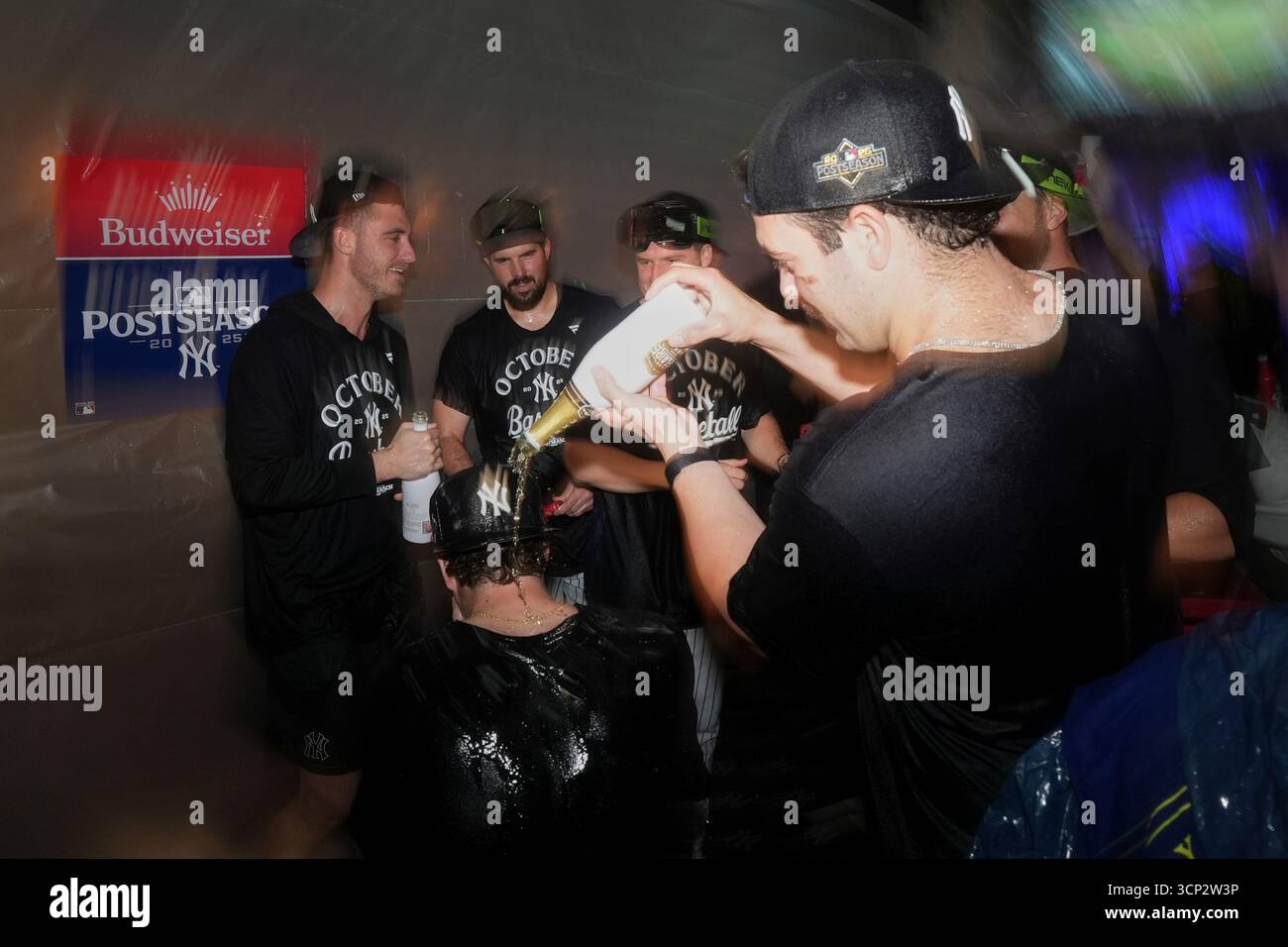 The New York Yankees celebrate after they clinched playoff berth a ...