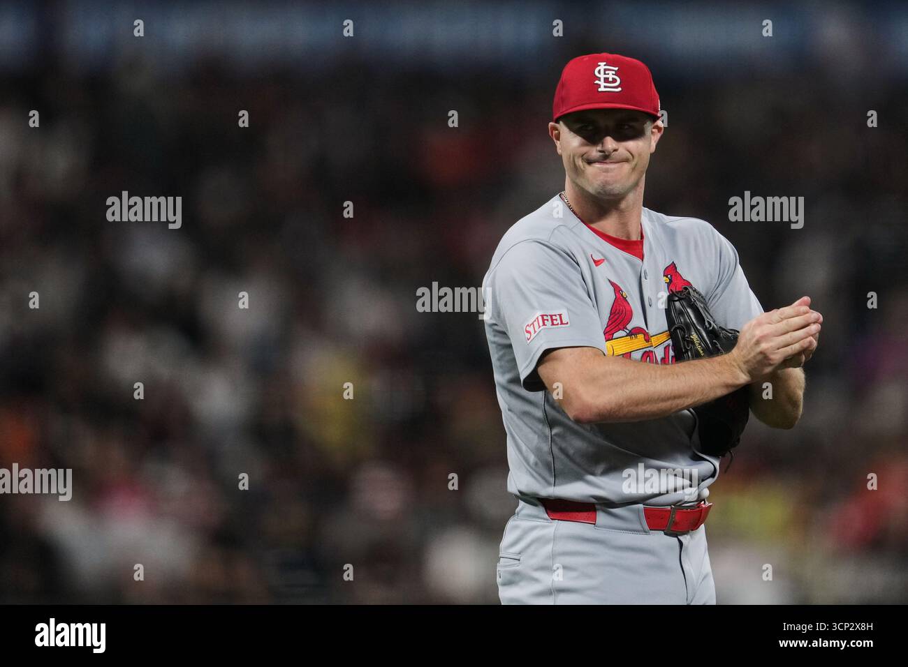 St. Louis Cardinals pitcher John King reacts after San Francisco Giants ...